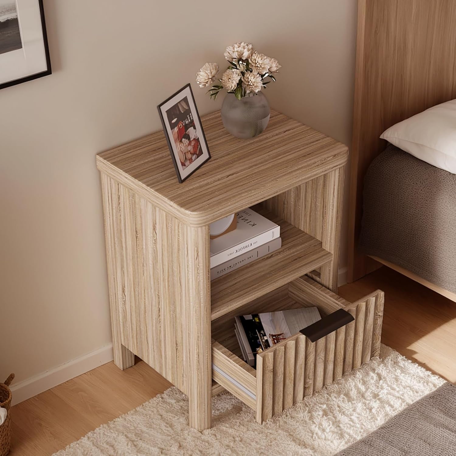 Nightstand Night Stand with Drawer Storage, Large Modern Wood Bed Side ...