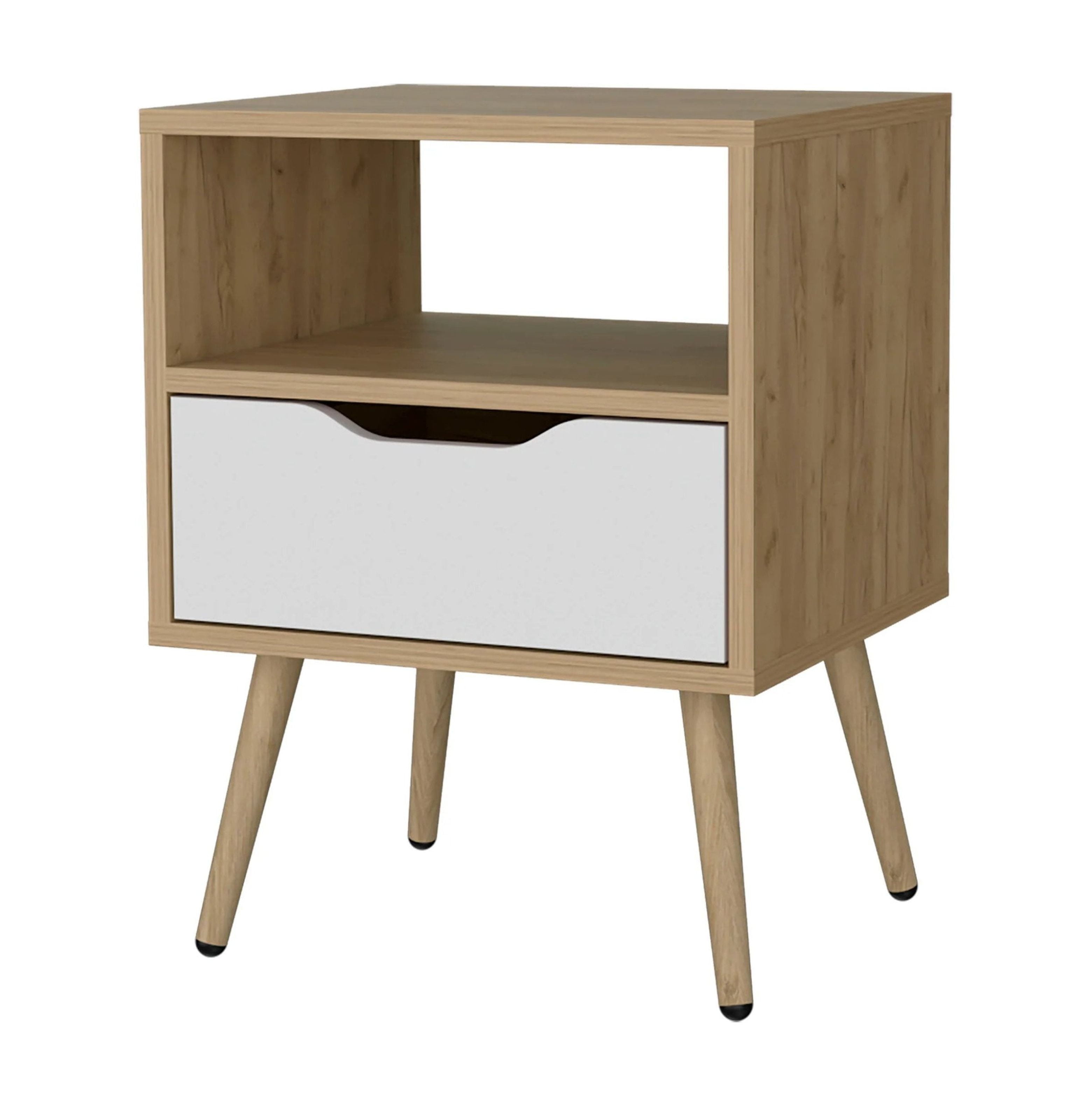Nightstand with Open Storage, Natural Oak & White - Modern Bedroom ...