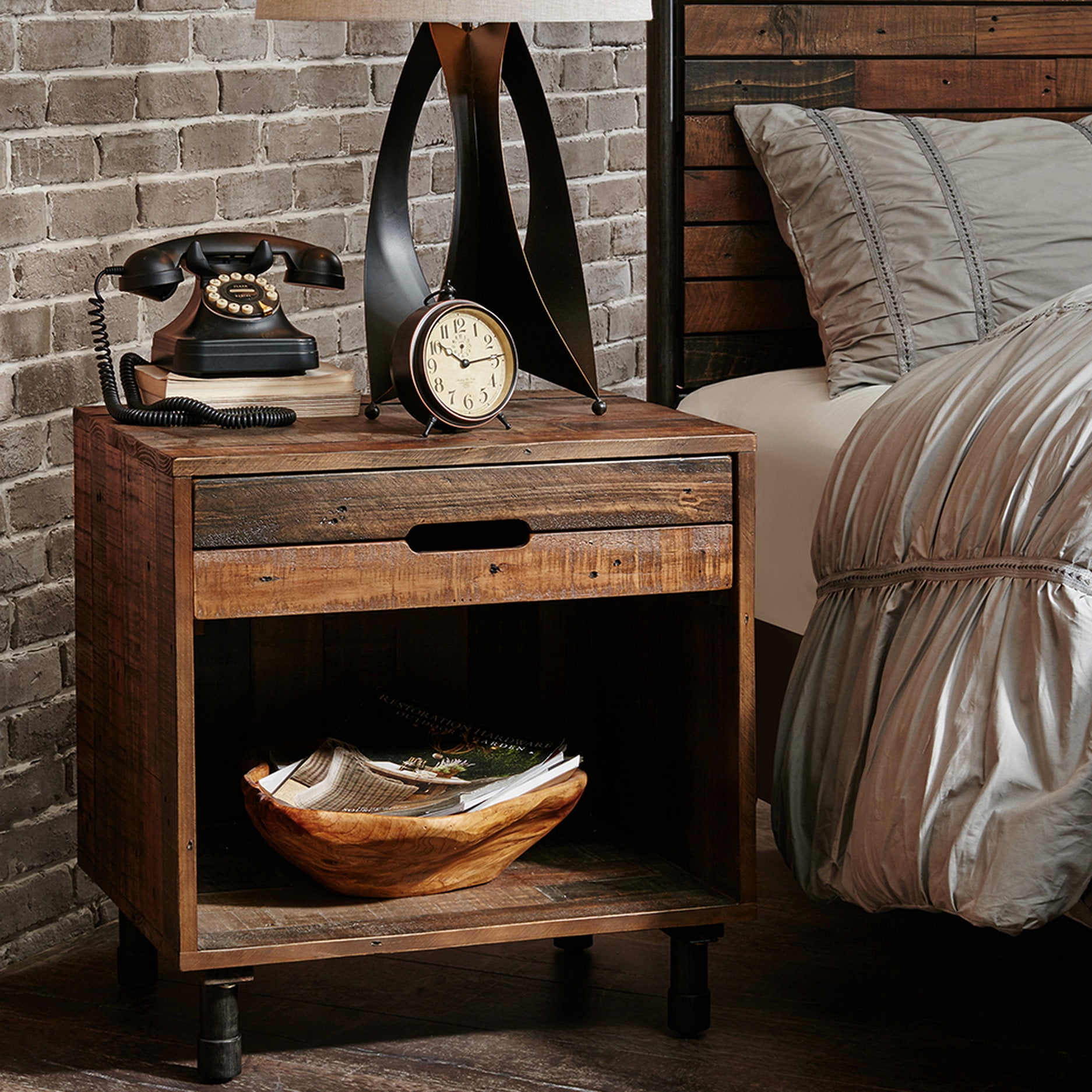 Nightstand | Organize Bedroom Items | Light Brown Multi Wood Finish and ...
