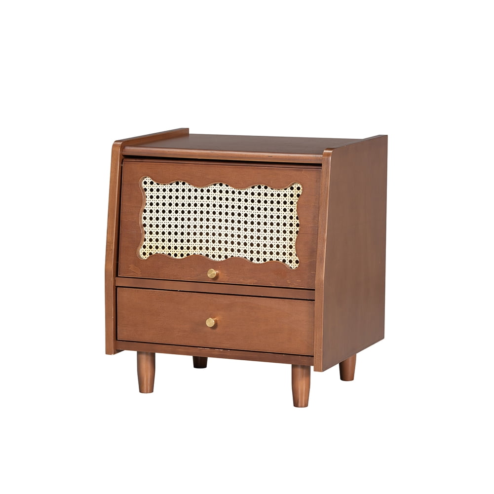 Nightstand, Rattan Side Tables Bedroom With Drawer, Rattan-Woven ...