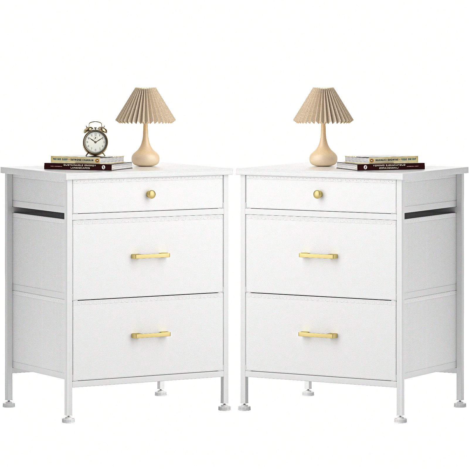 Nightstand Set Of 2 With 3 Drawers, Drawer Dresser For Bedroom, Small Dresser With Fabric Bins ...