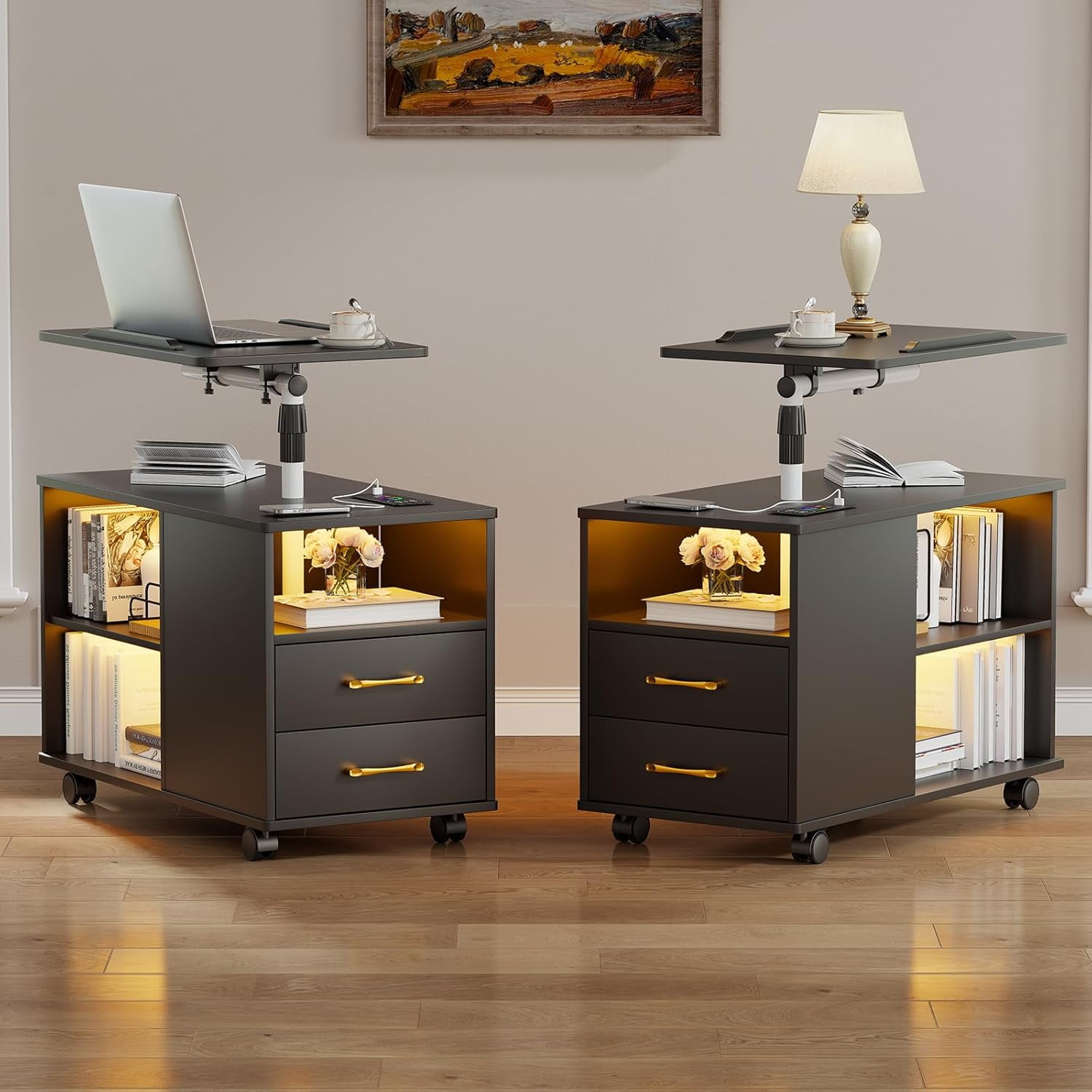 Nightstand Set of 2 with Charging Station, Night Stand Set 2 with LED ...