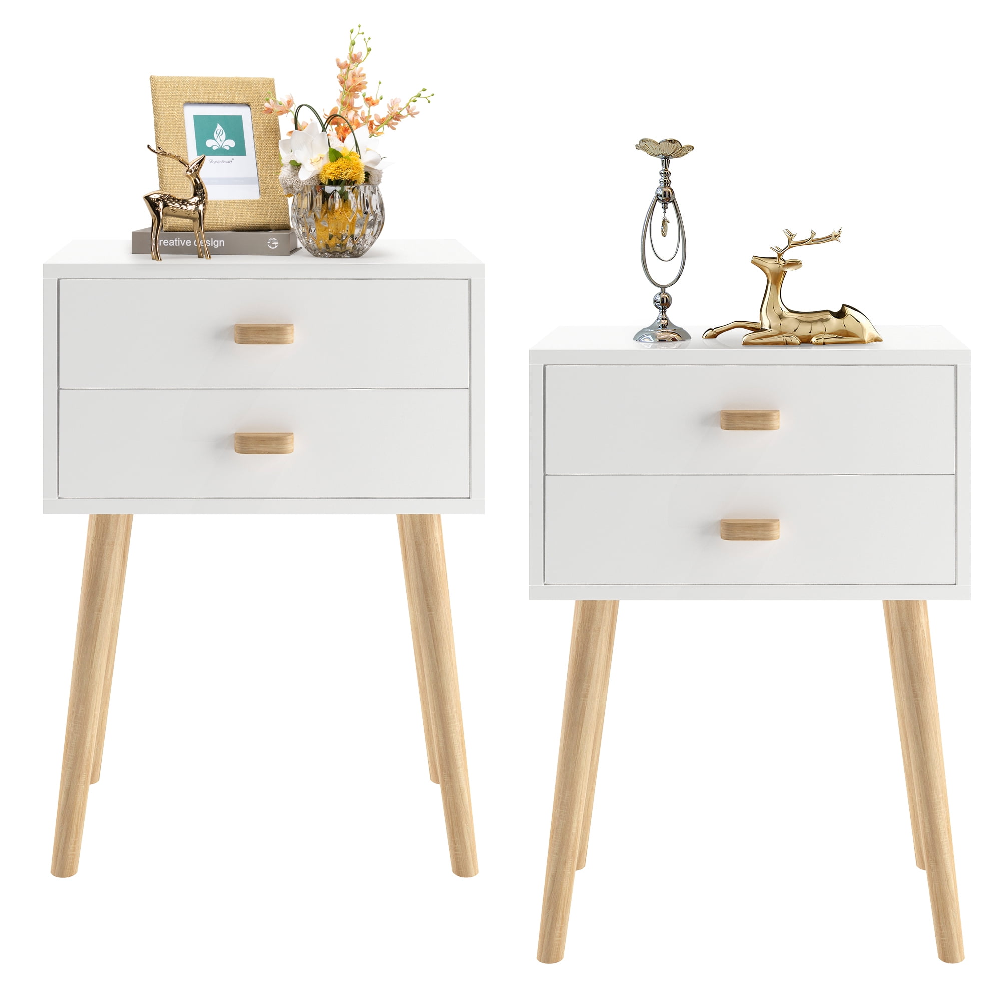 Nightstand Set of 2 with Drawers, Modern Night Stand, Bedside Table ...