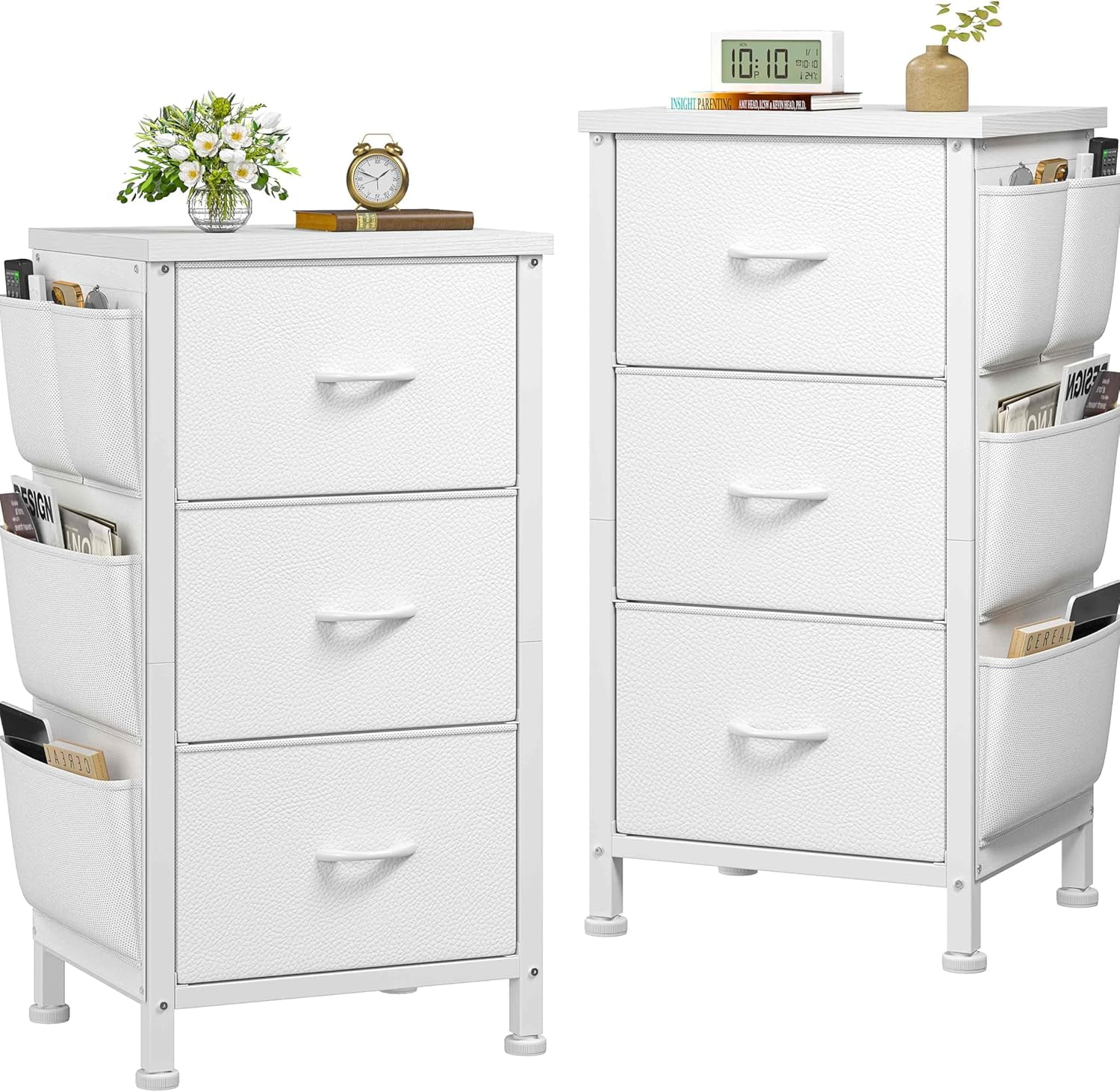 Nightstand Set of 2, Night Stand with 3 Drawers for Bedroom, Bedside Table with Wooden Top ...