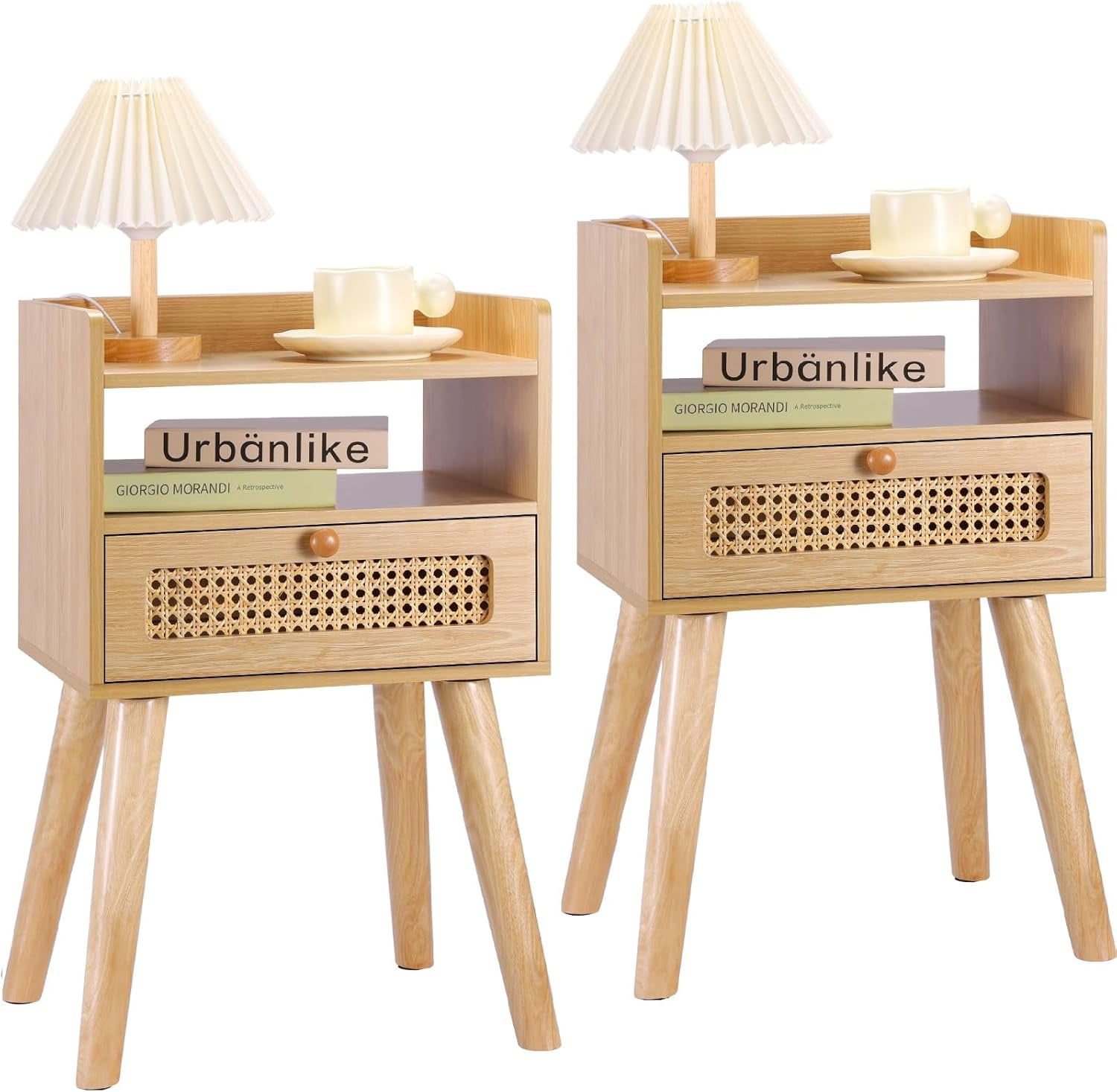 Nightstand Set of 2, Side Table with Storage Drawer and Open Shelf ...