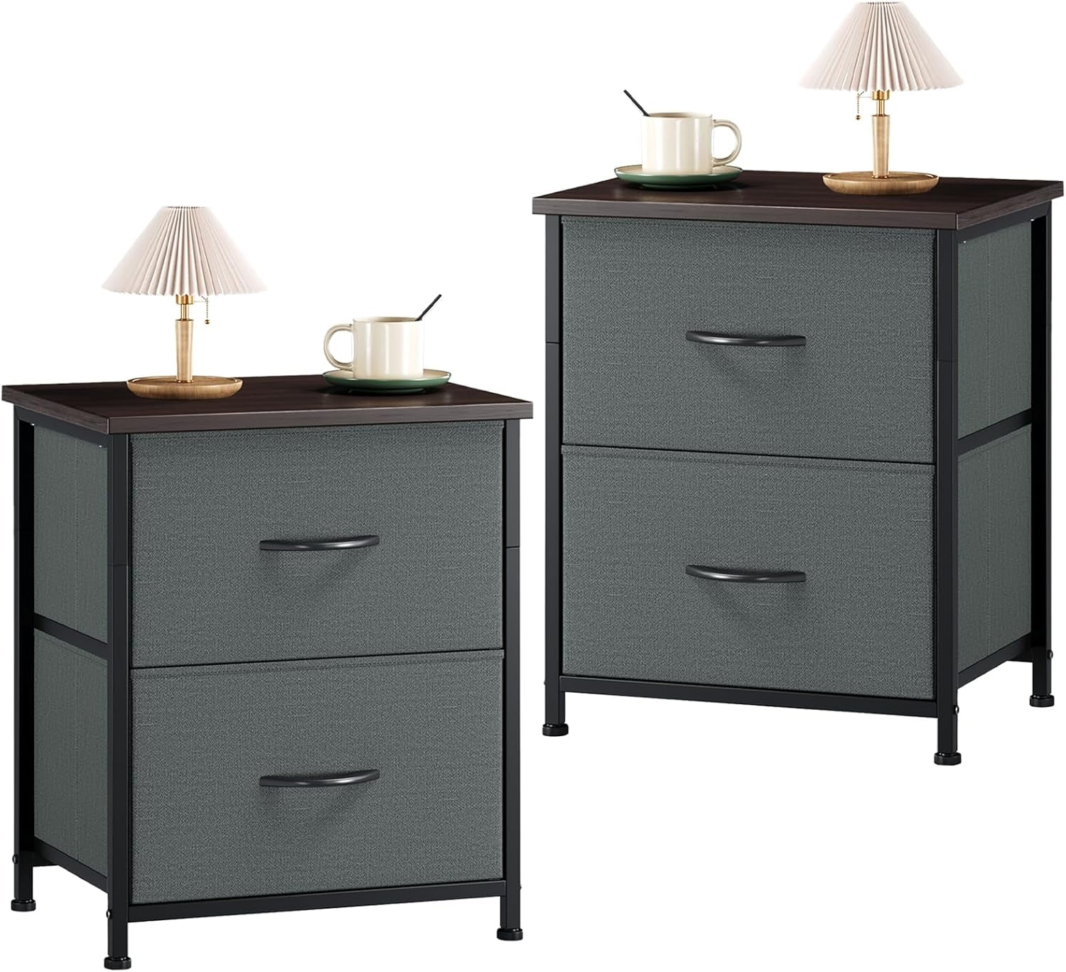 Nightstand Set of 2, Small Dresser for Bedroom with 2 Drawers, Bedside ...