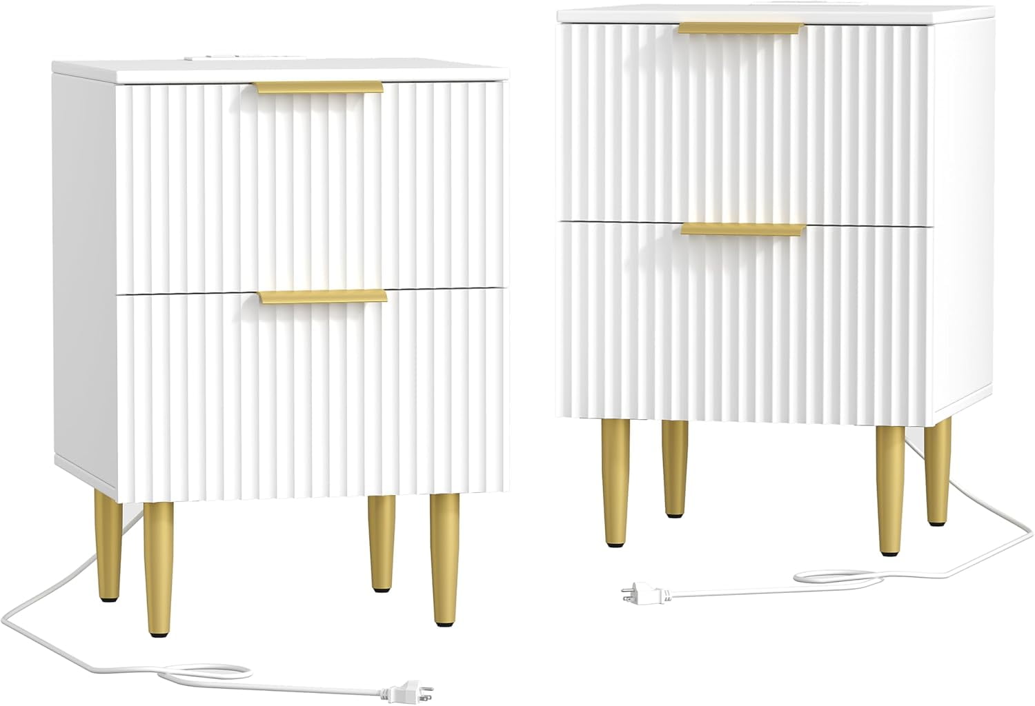 Nightstand Set of Fluted Night Stand with Charging Station D x W x H ...