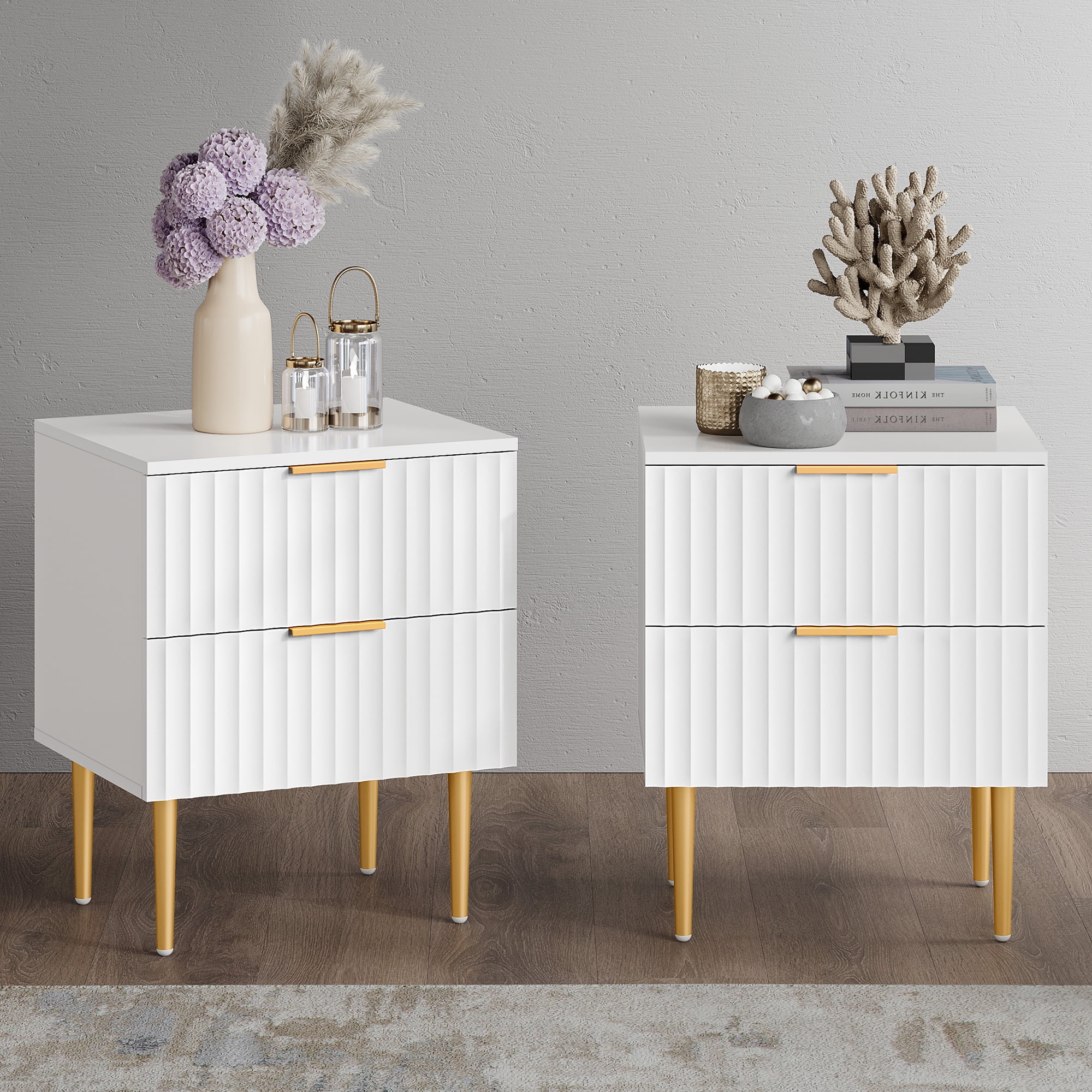 SICOTAS Nightstand Set of 2, Mid Century Modern Night stand with Fluted ...