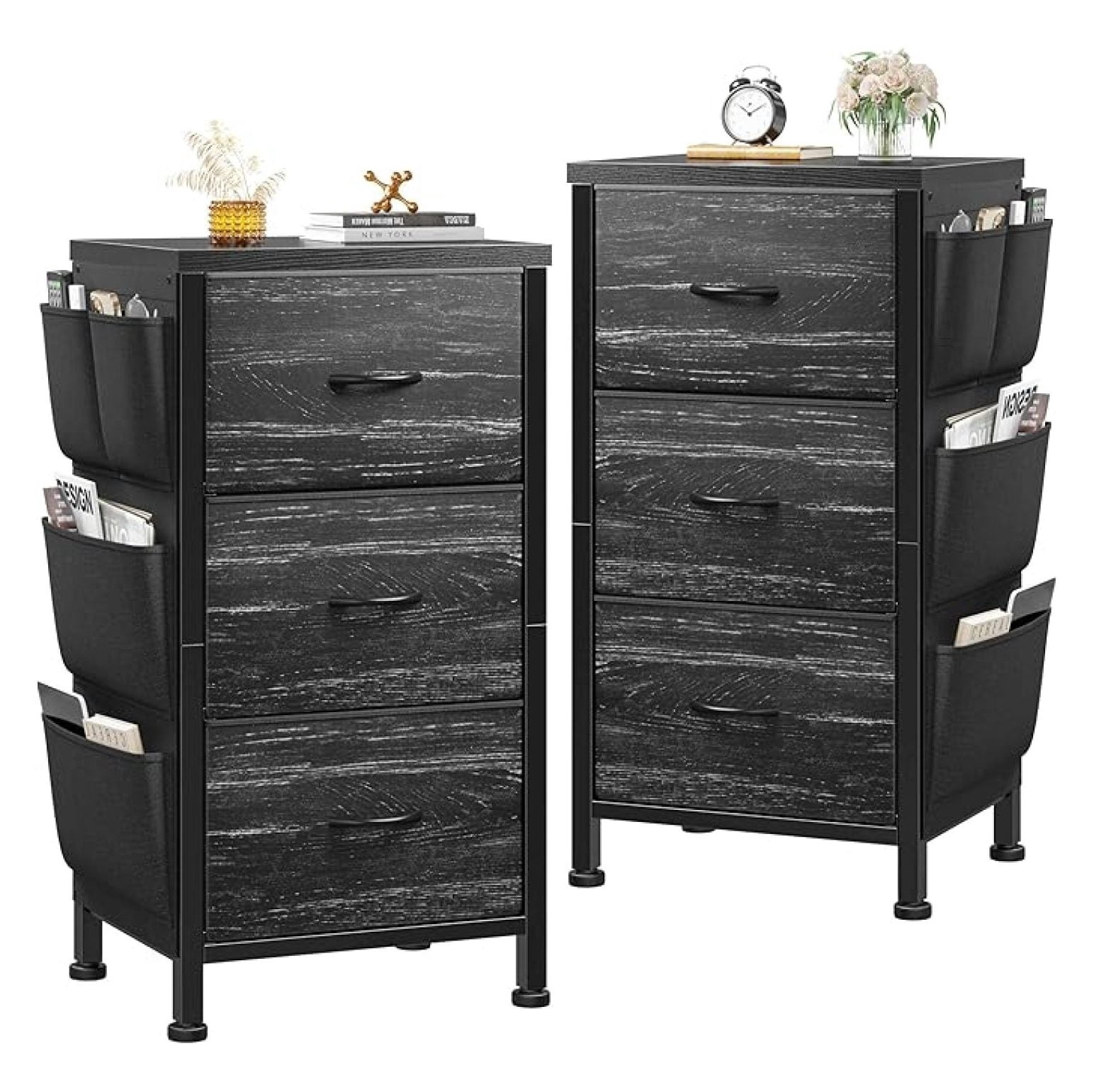 Nightstand Set of 2 with Charging Station & Lights, Bedside Table with ...