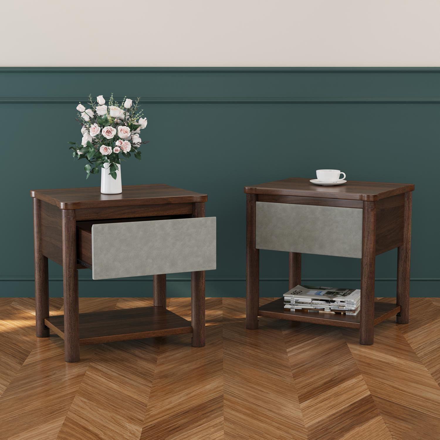 Nightstand Set of 2 with Drawer, Modern Farmhouse Bedside Table with ...