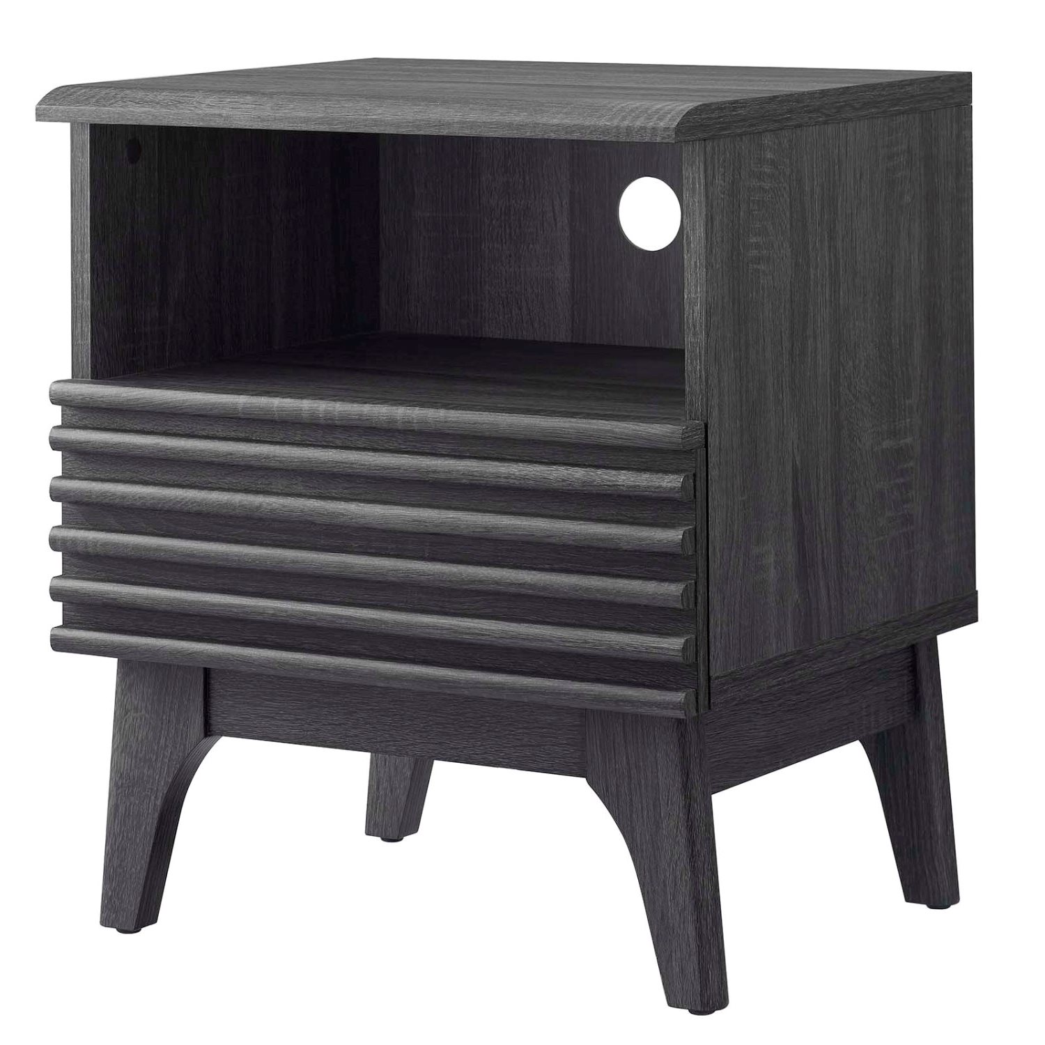 Nightstand Side End Table, Dark Grey Gray, Wood, Mid Century Bedroom Living, Modern HB35735 ...