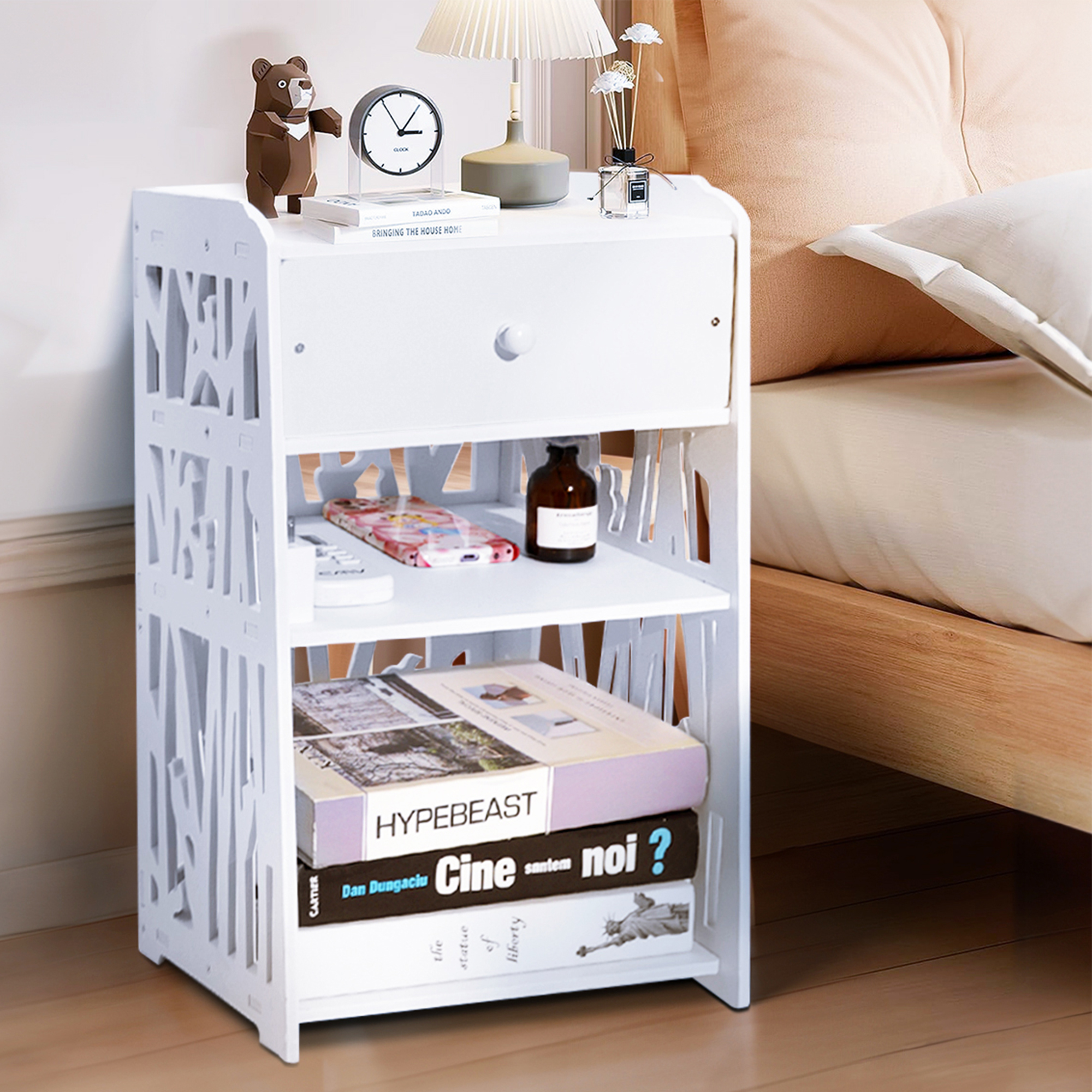 Costway Nightstand Chair Side End Table with Drawer & Shelf Bedroom ...