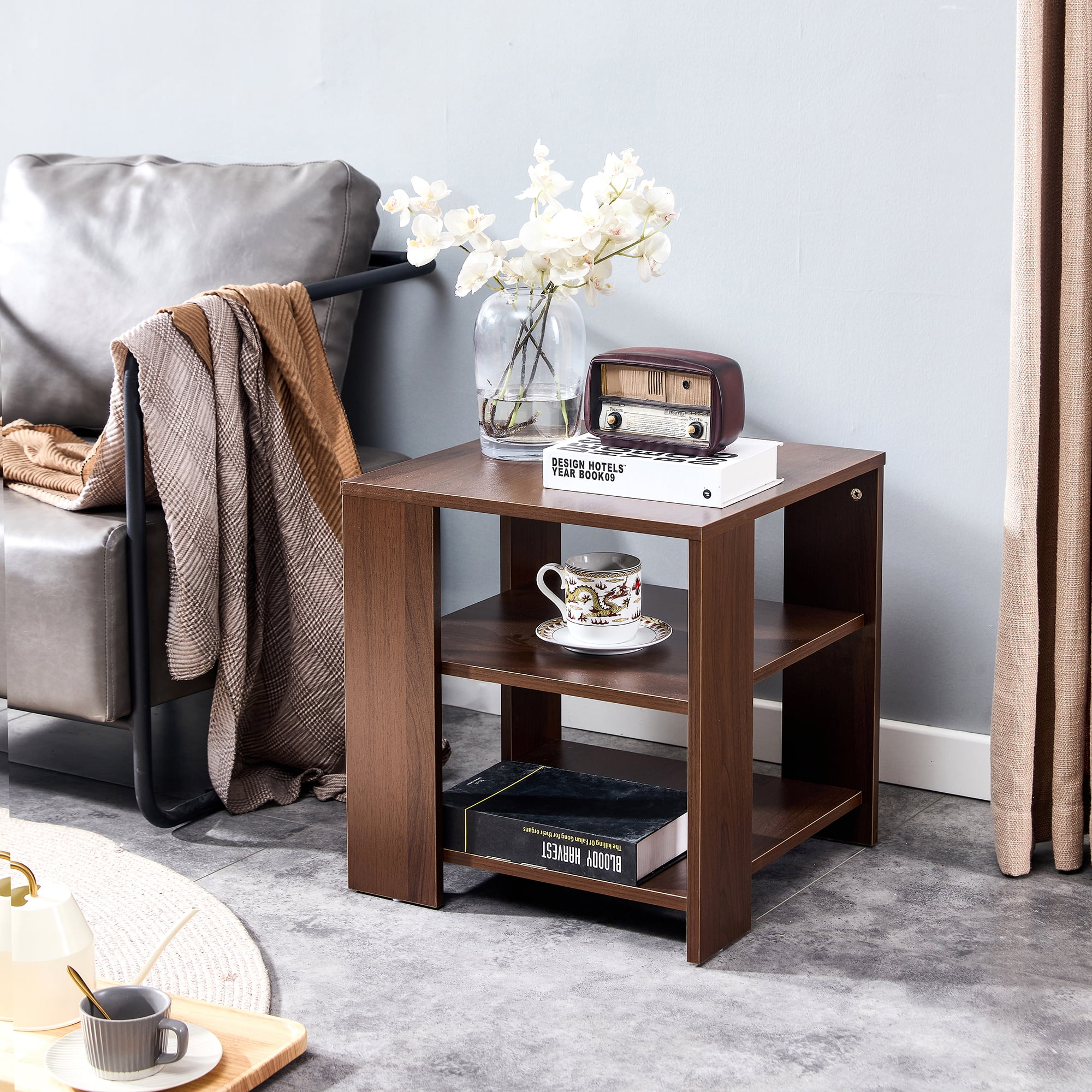 Nightstand, Side Table with 3-Tier Storage Shelf, Night Stand with ...