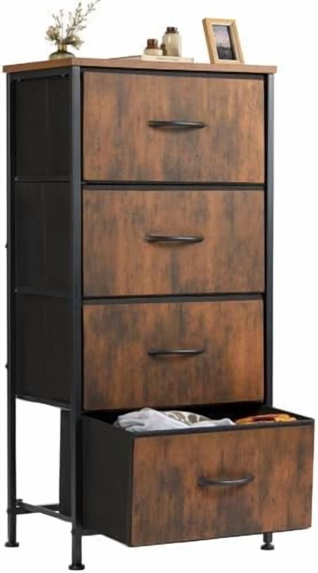 Nightstand Small Bedroom Dresser with 4 Fabric Drawers, Bed Side ...