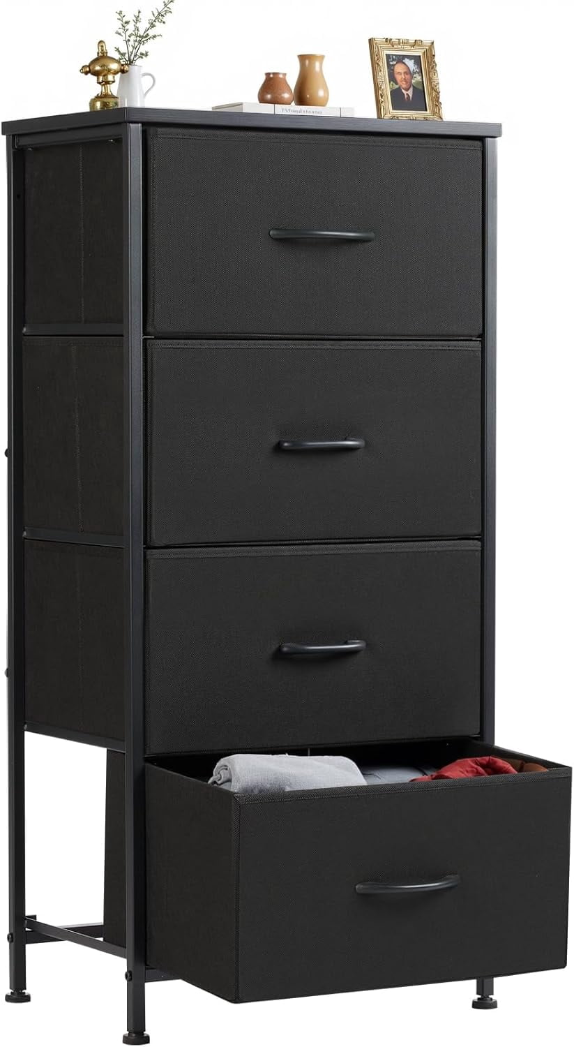 Nightstand Small Bedroom Dresser with 4 Fabric Drawers, Bed Side ...