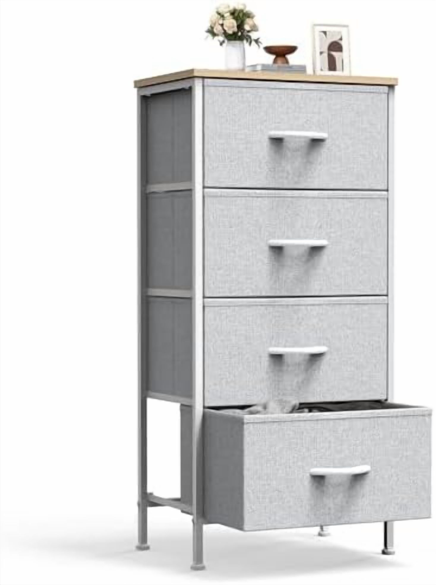 Nightstand Small Bedroom Dresser with 4 Fabric Drawers,Bed Side ...