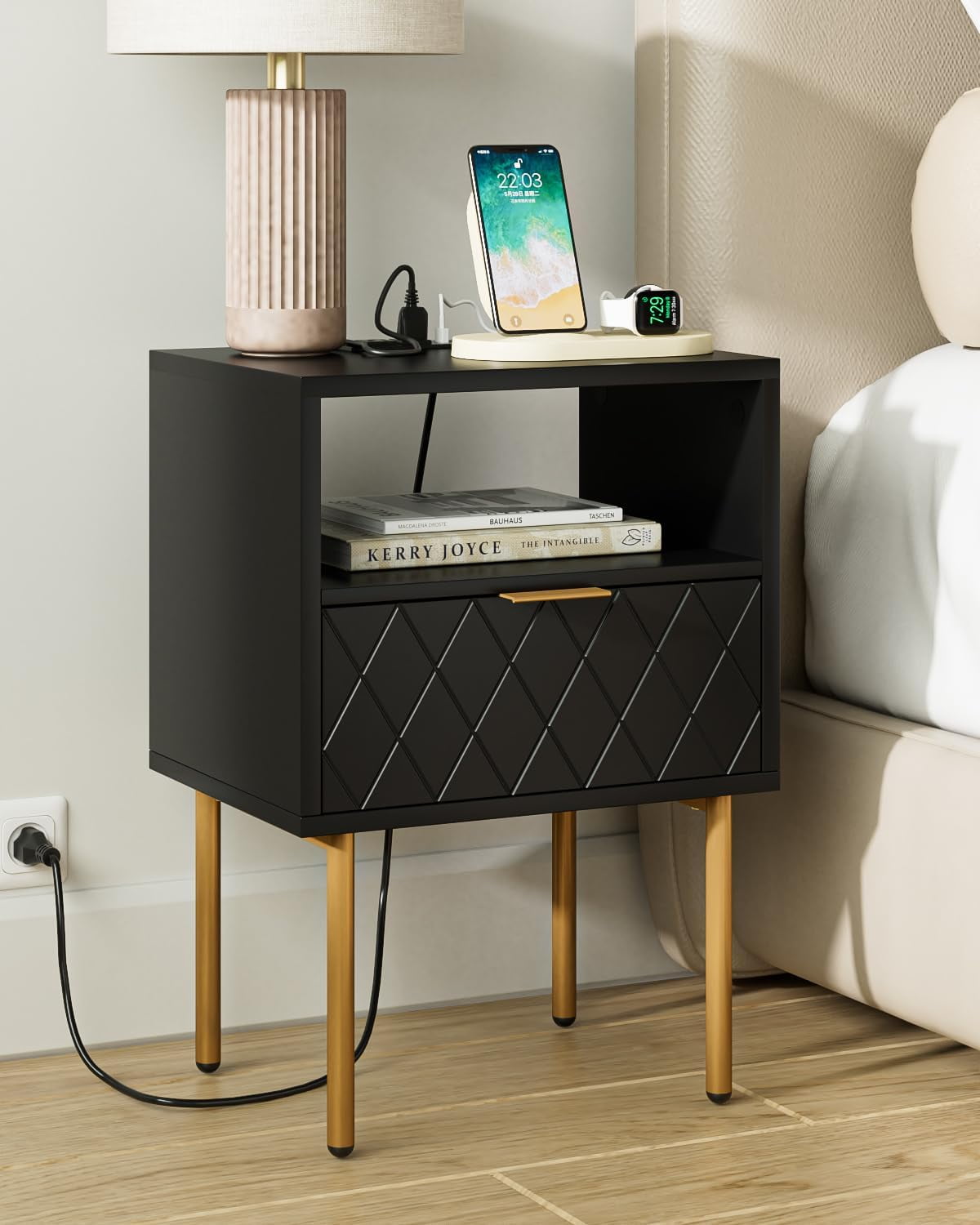 Nightstand,Small Bedside Table with Gold Frame,Morden Night Stand,End ...