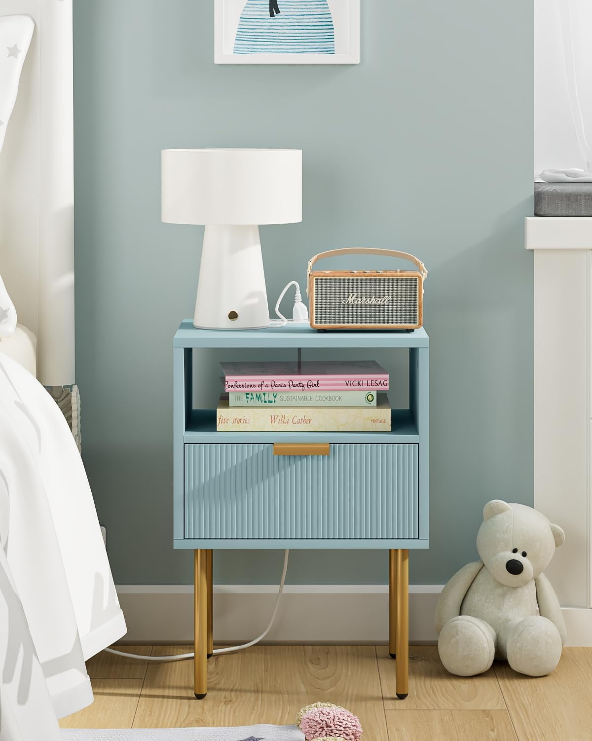 Nightstand,Small Bedside Table with Gold Frame,Morden Night Stand,End ...