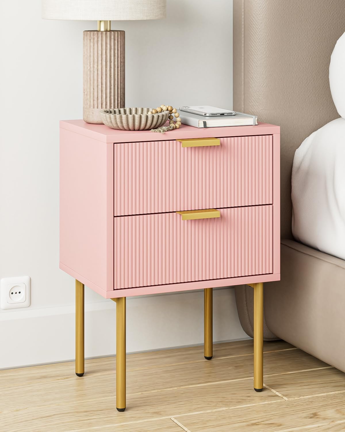 Nightstand,Small Bedside Table with Gold Frame,Morden Night Stand,End ...