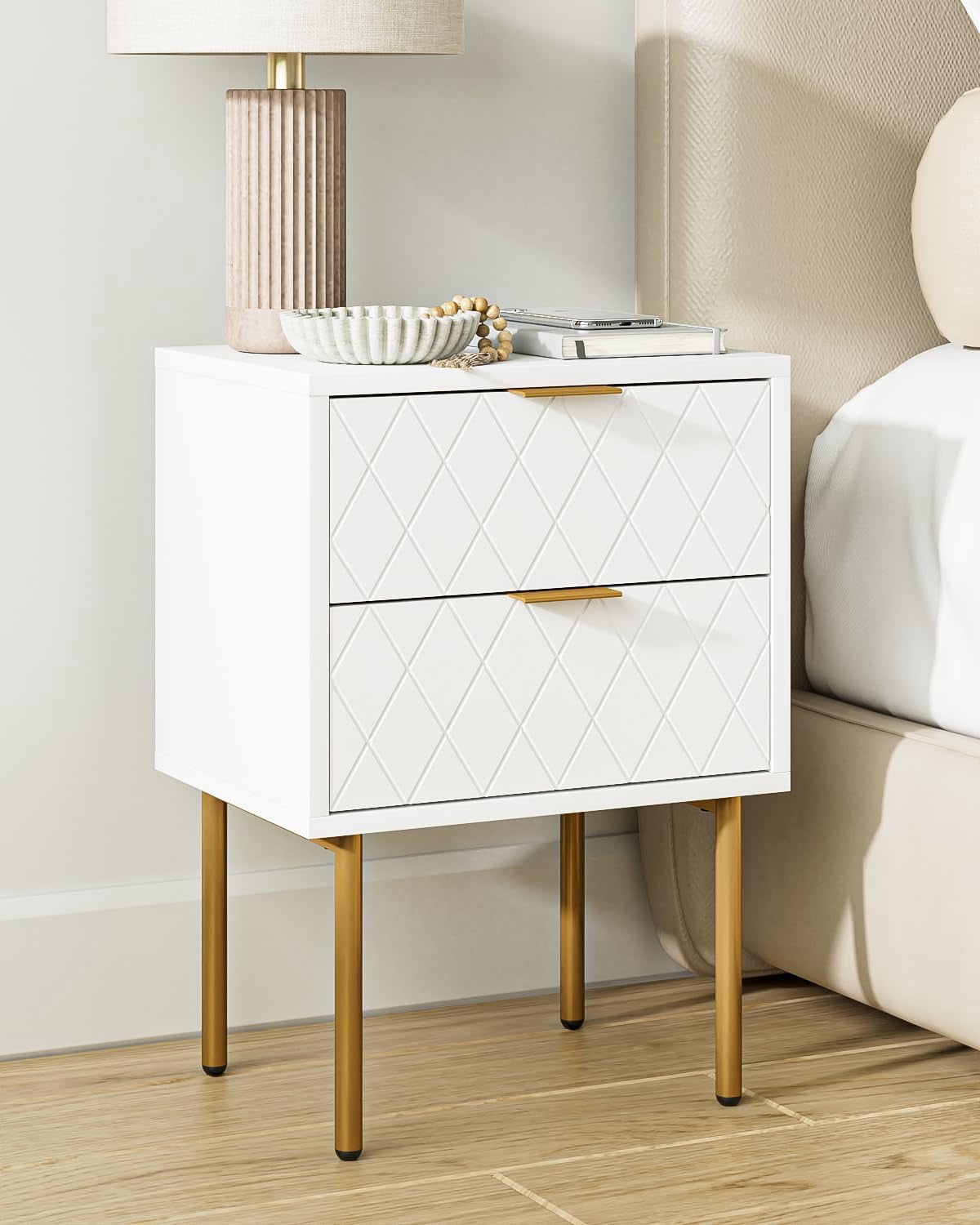 Small Bedside Table with Gold Frame,White Night Stand,Bedside Furniture ...