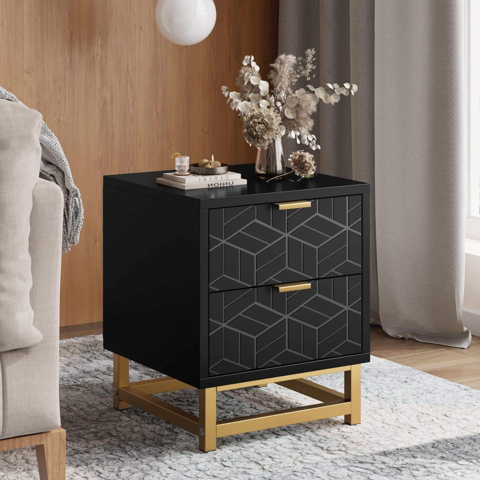 Nightstand & Small Dresser - 2-Drawer End Table with Metal Frame,Compact Table, Entryway Cabinet ...