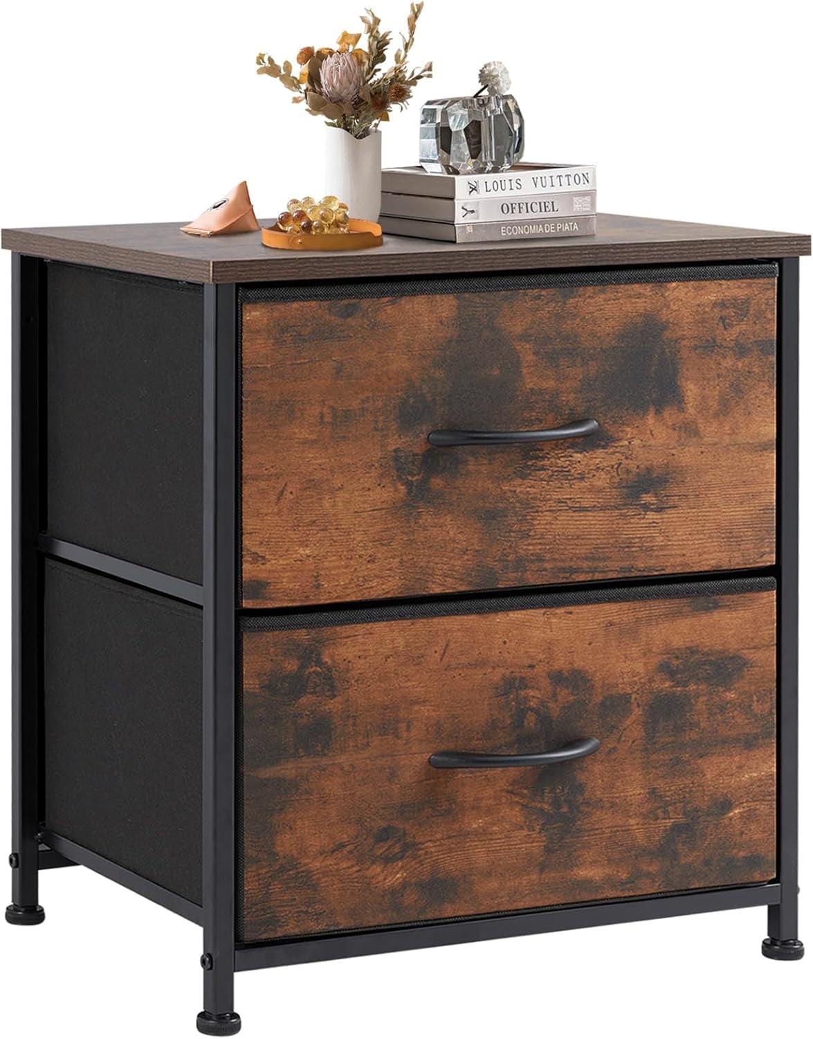 Nightstand Small Dresser with 2 Fabric Drawers Side Tables Bedroom End ...