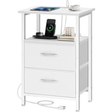 Nightstand with Station, End Table with Fabric Drawers, Side Tables ...