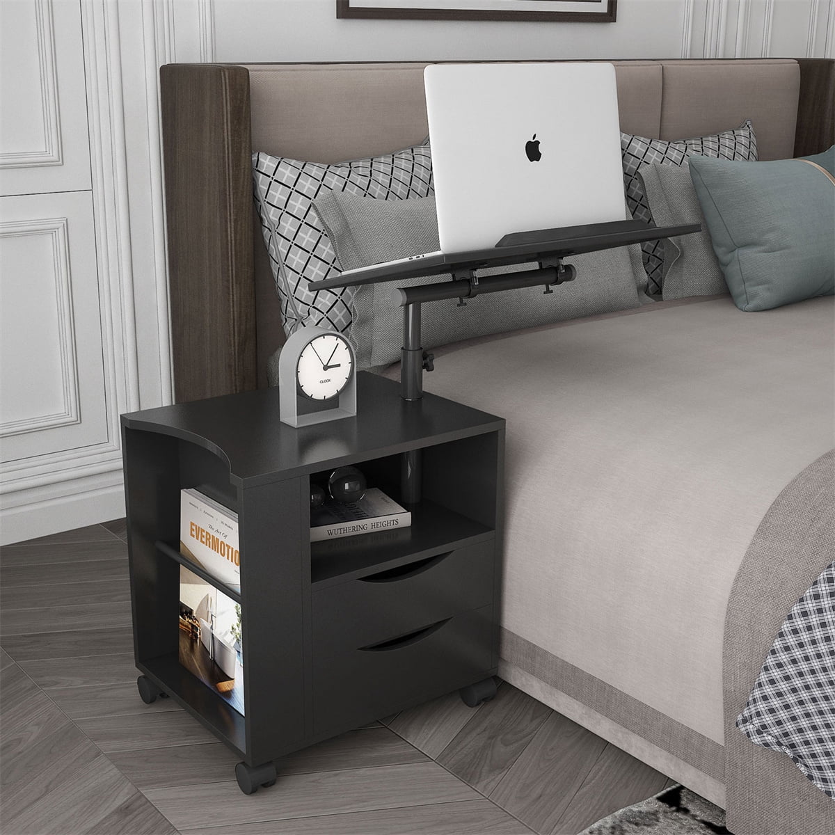 Nightstand with Swivel Casters,Wooden End Table with Swivel Top & 2 ...