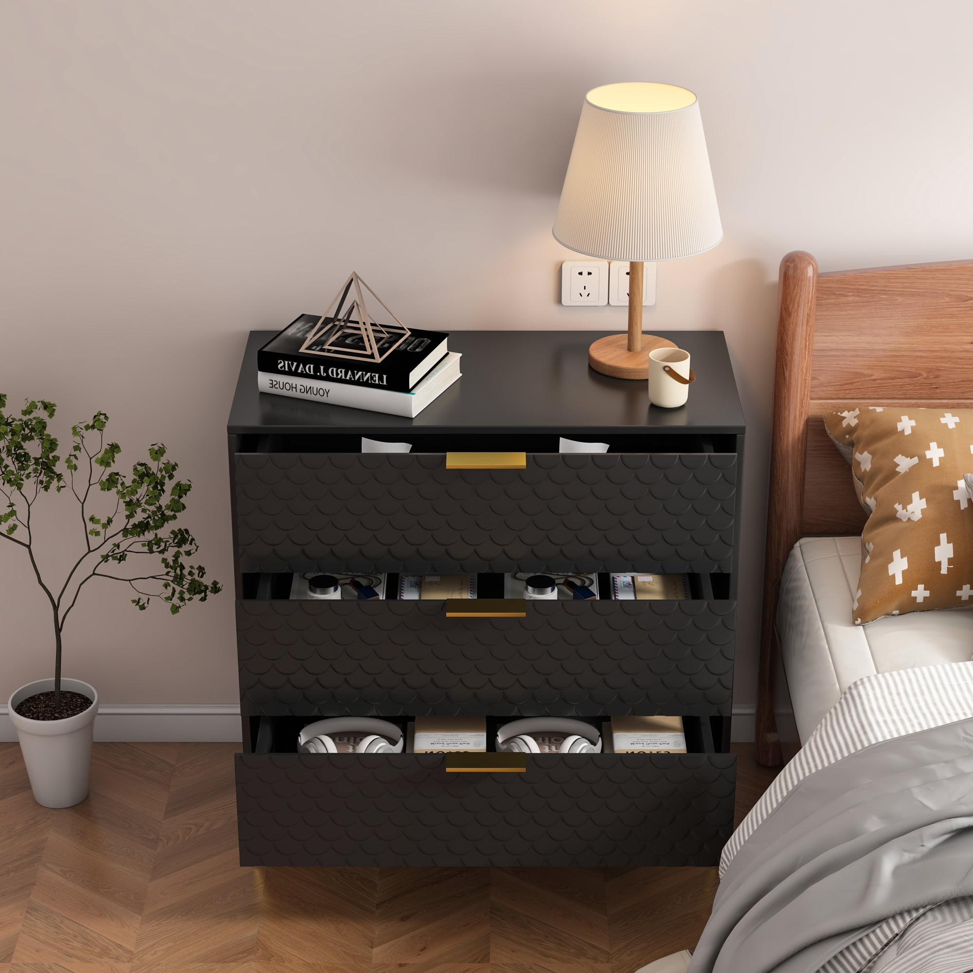 3 Drawer Dresser for Bedroom, Modern Dresser with Fish Scales Drawers ...