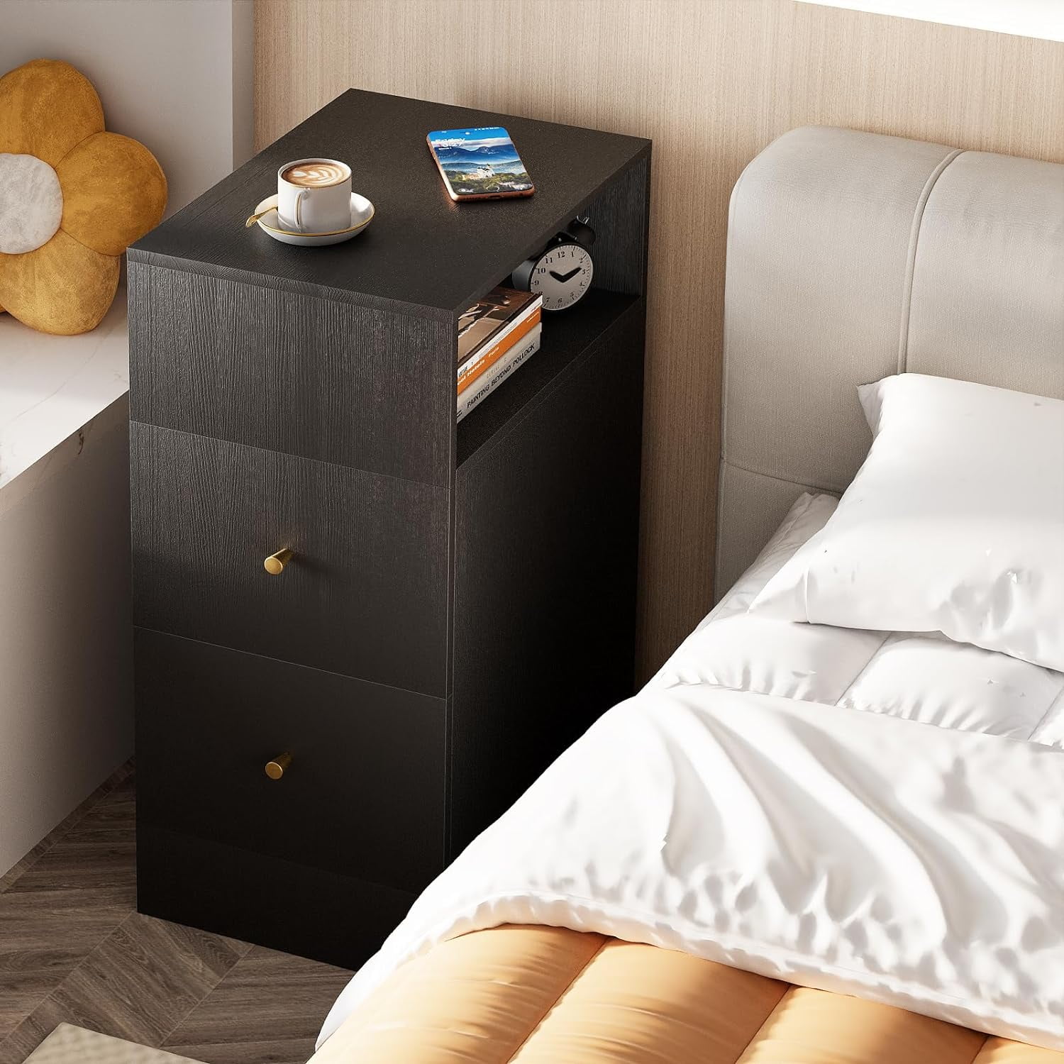 Nightstand with Two Drawers,Chest of Drawers for Bedroom with Side ...