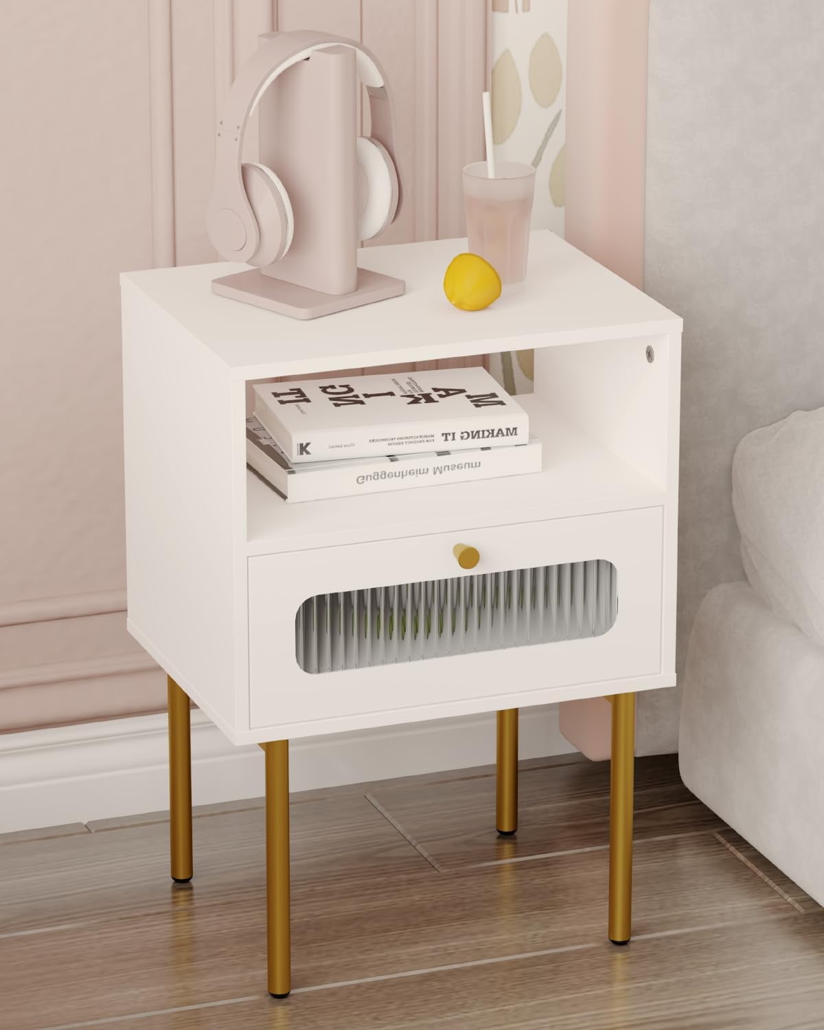 Nightstand,Modern Beside Table with Storage Drawer and Open Wood Shelf ...