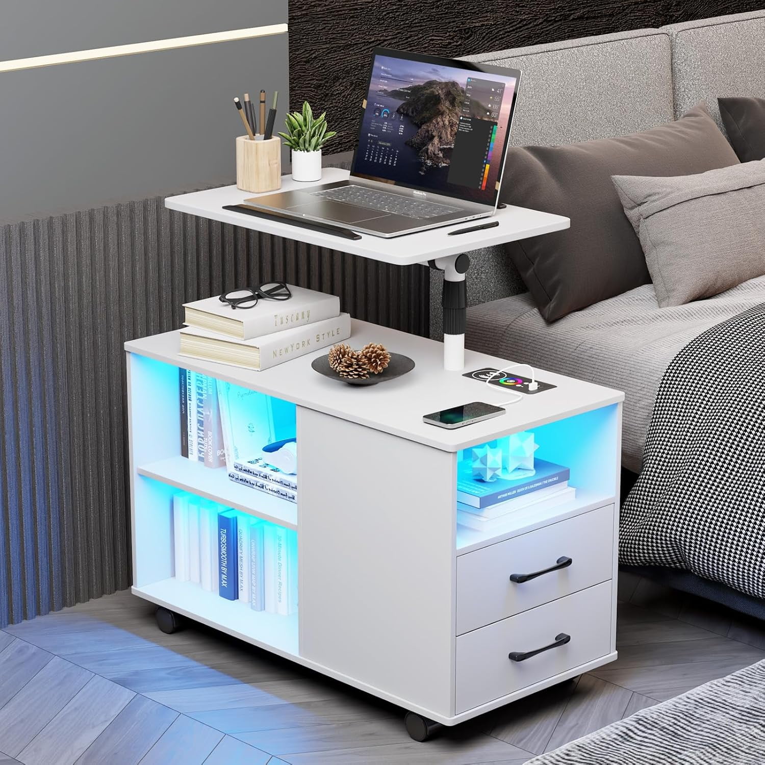 Nightstand with Wireless Charging Station and Auto Senor,RGB Bedside ...