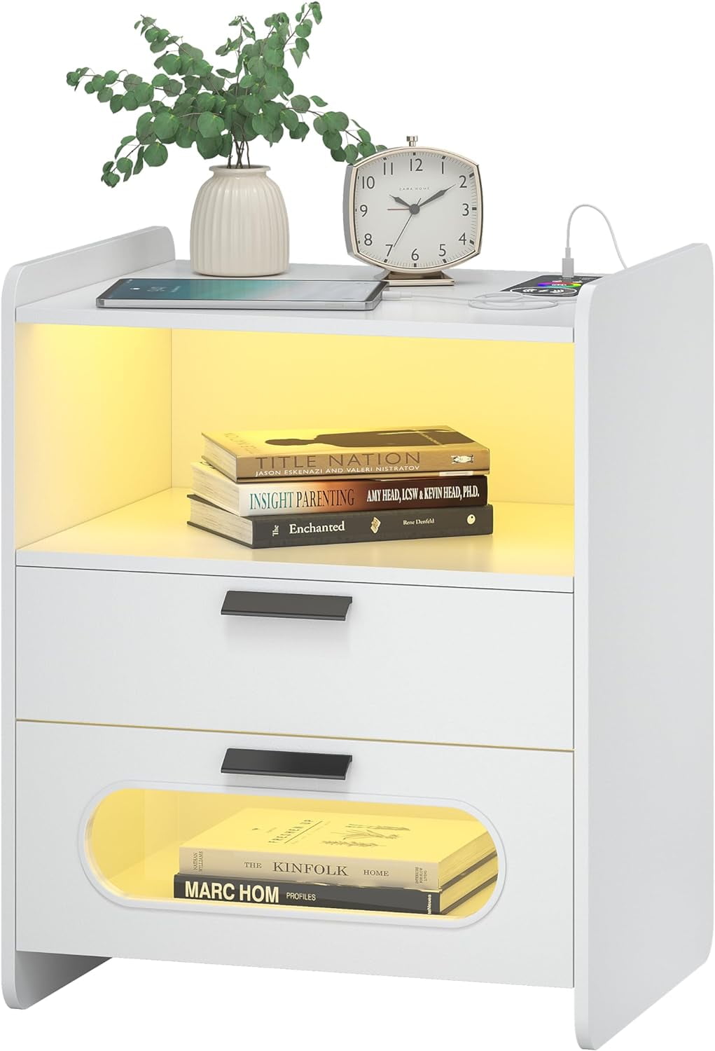 Nightstand with Wireless Charging Station, Modern Bedside Table with 24 ...