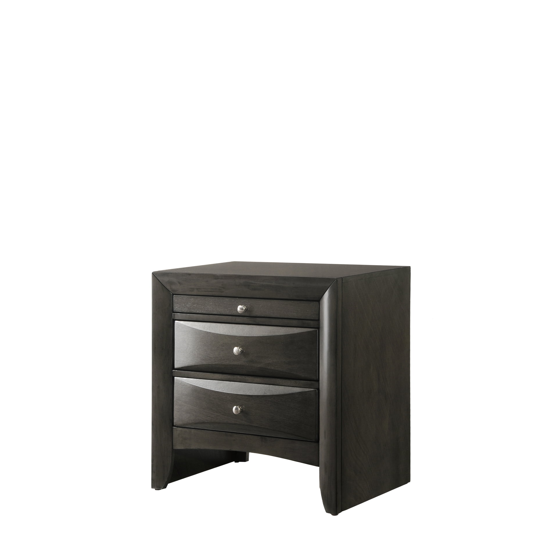 Nightstand With Pull Out Shelf And Charming Beveled Drawer In Gray ...