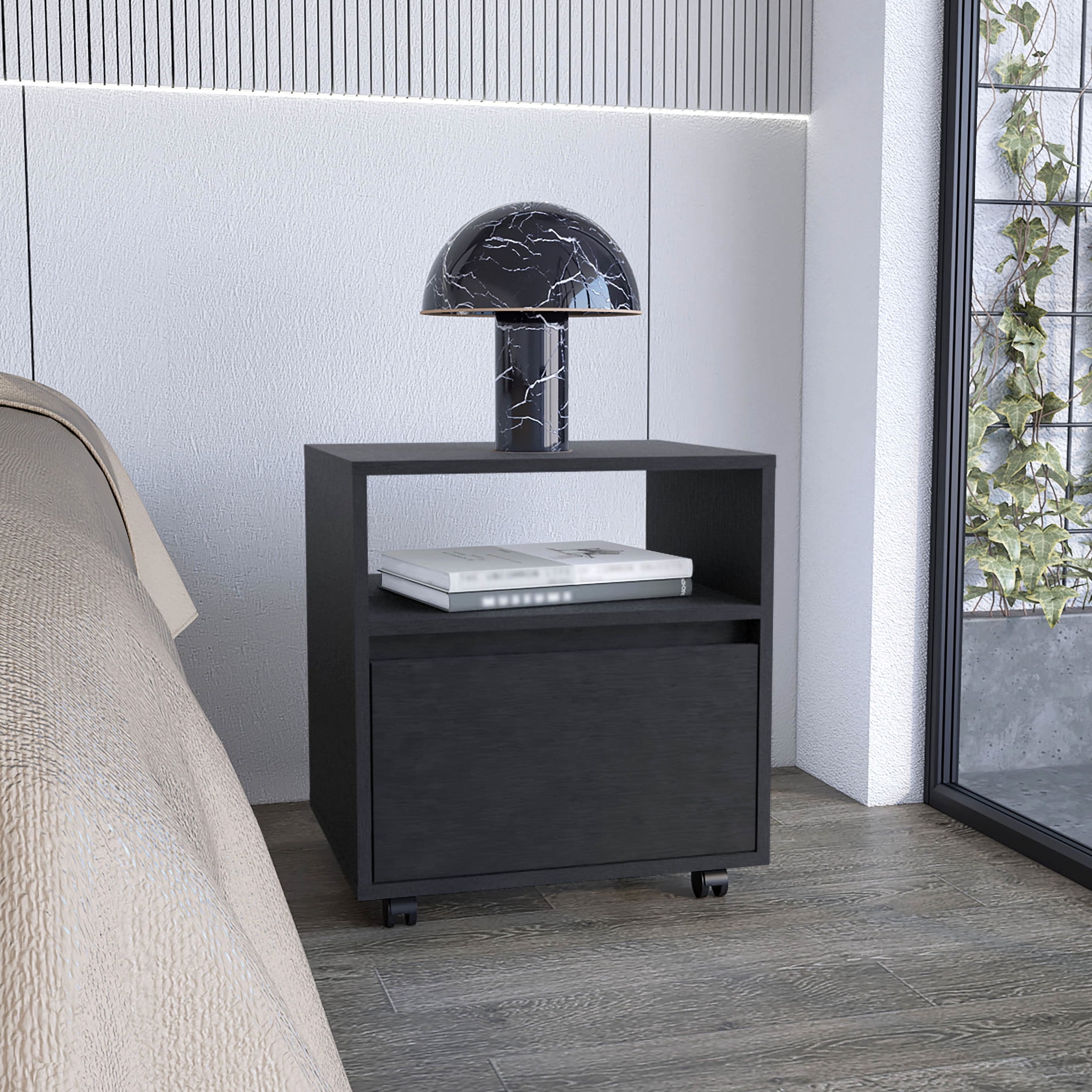 Nightstand With Shelf, Black - Drawer And For Bedroom Organization 20"h ...