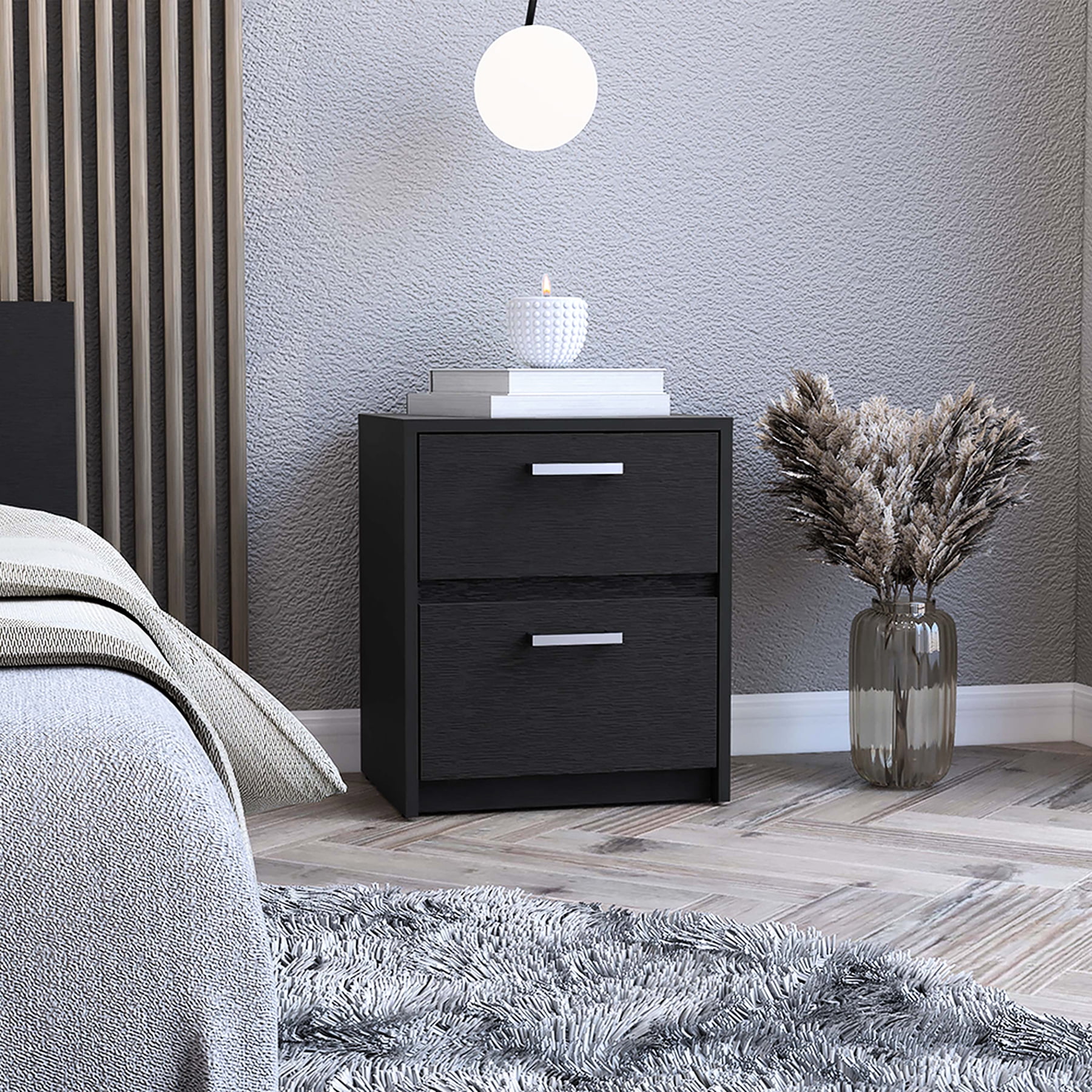 Nightstand With Two Drawers, Black Appearance, For All Rooms, Strong ...