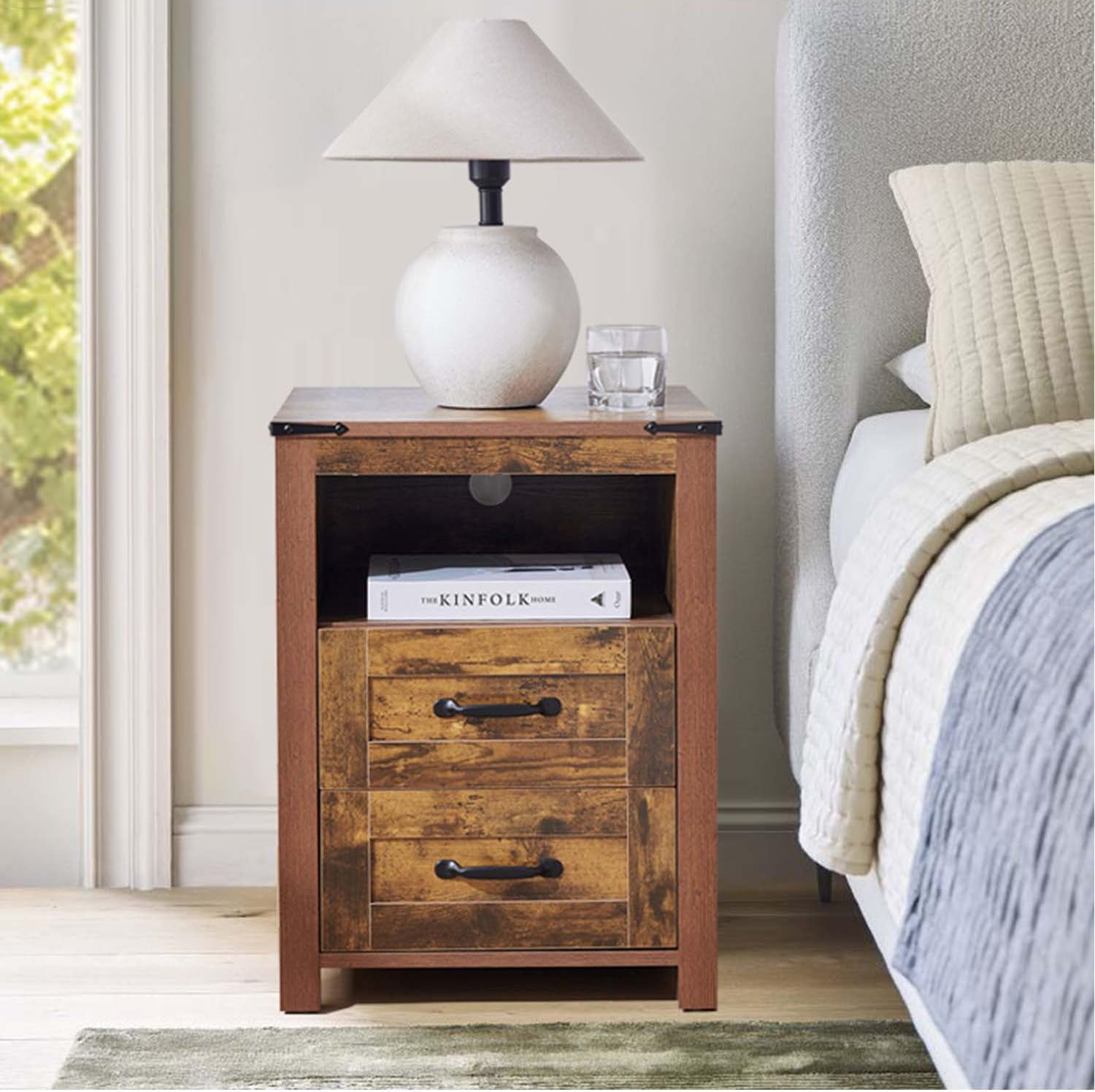 Nightstand Without Charging Station, Sturdy Bedside Table with Storage ...