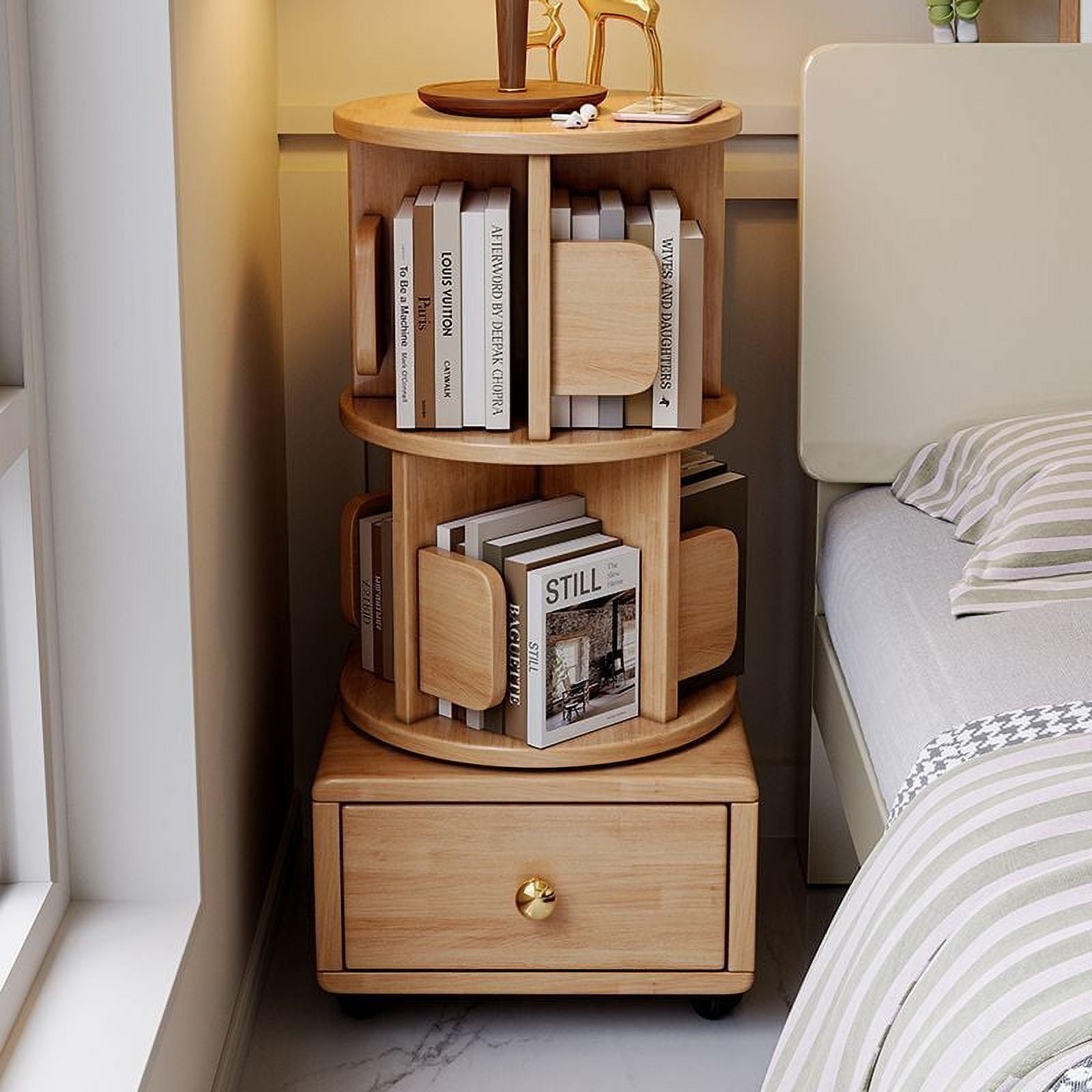 Nightstand all solid wood rotating small bookcase bedside storage ...