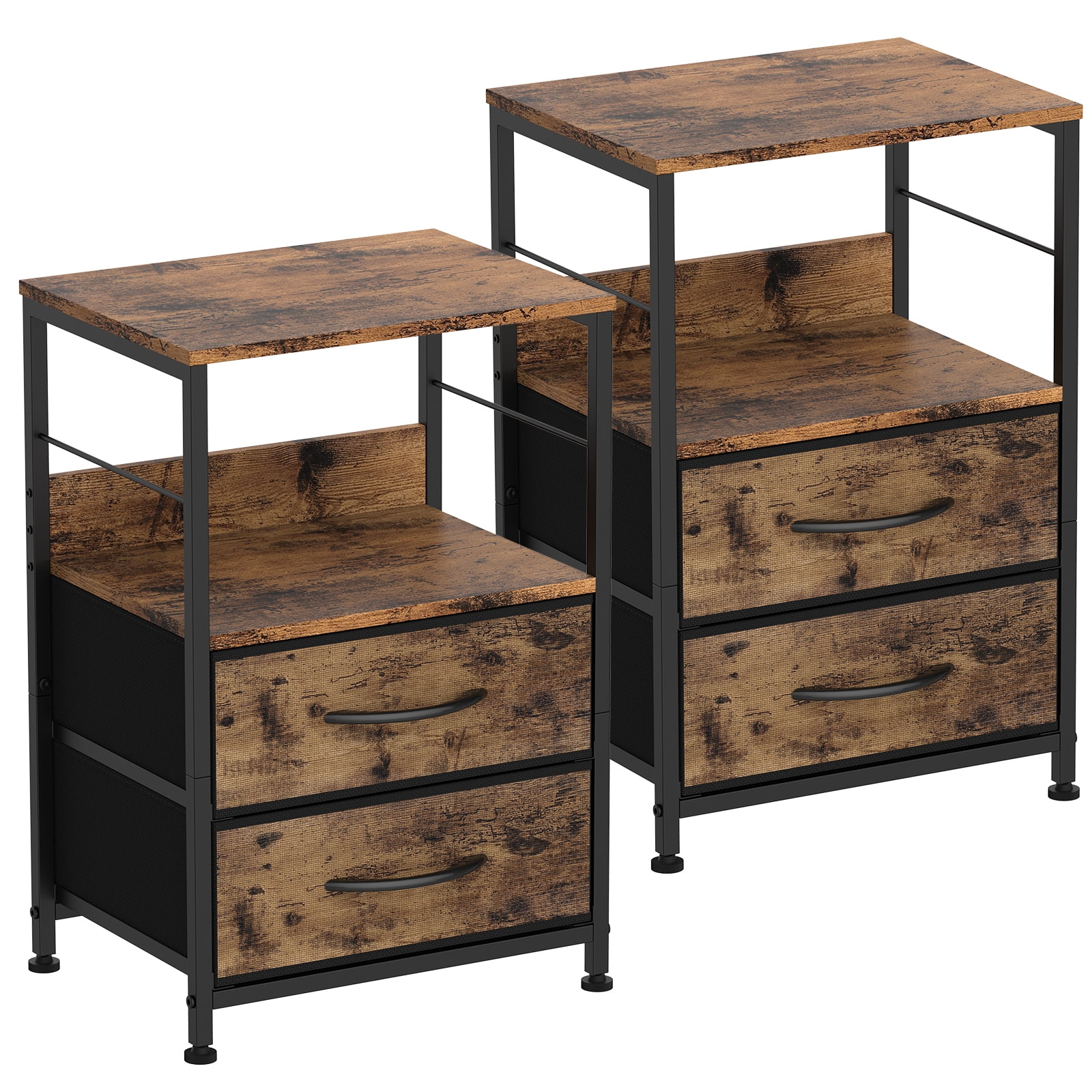 Nightstand for Bedroom End Side Table with 2 Drawers and Open Shelf Wood, Brown Set of 2 ...