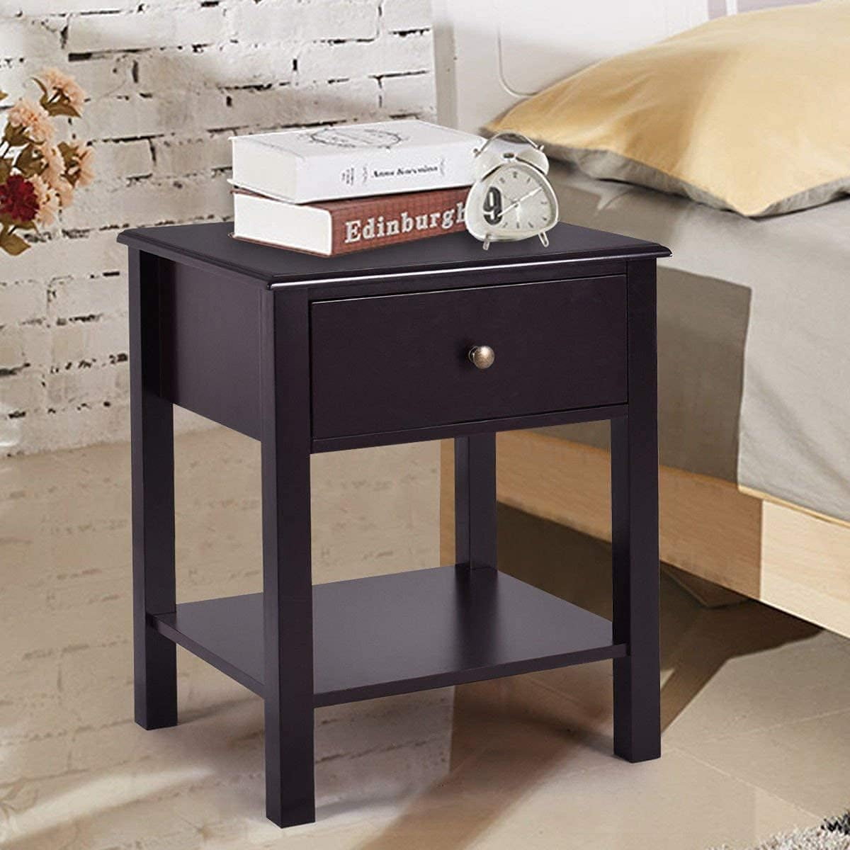 Nightstand w/Drawer and Shelf, Multipurpose for Living Room, Bedroom ...