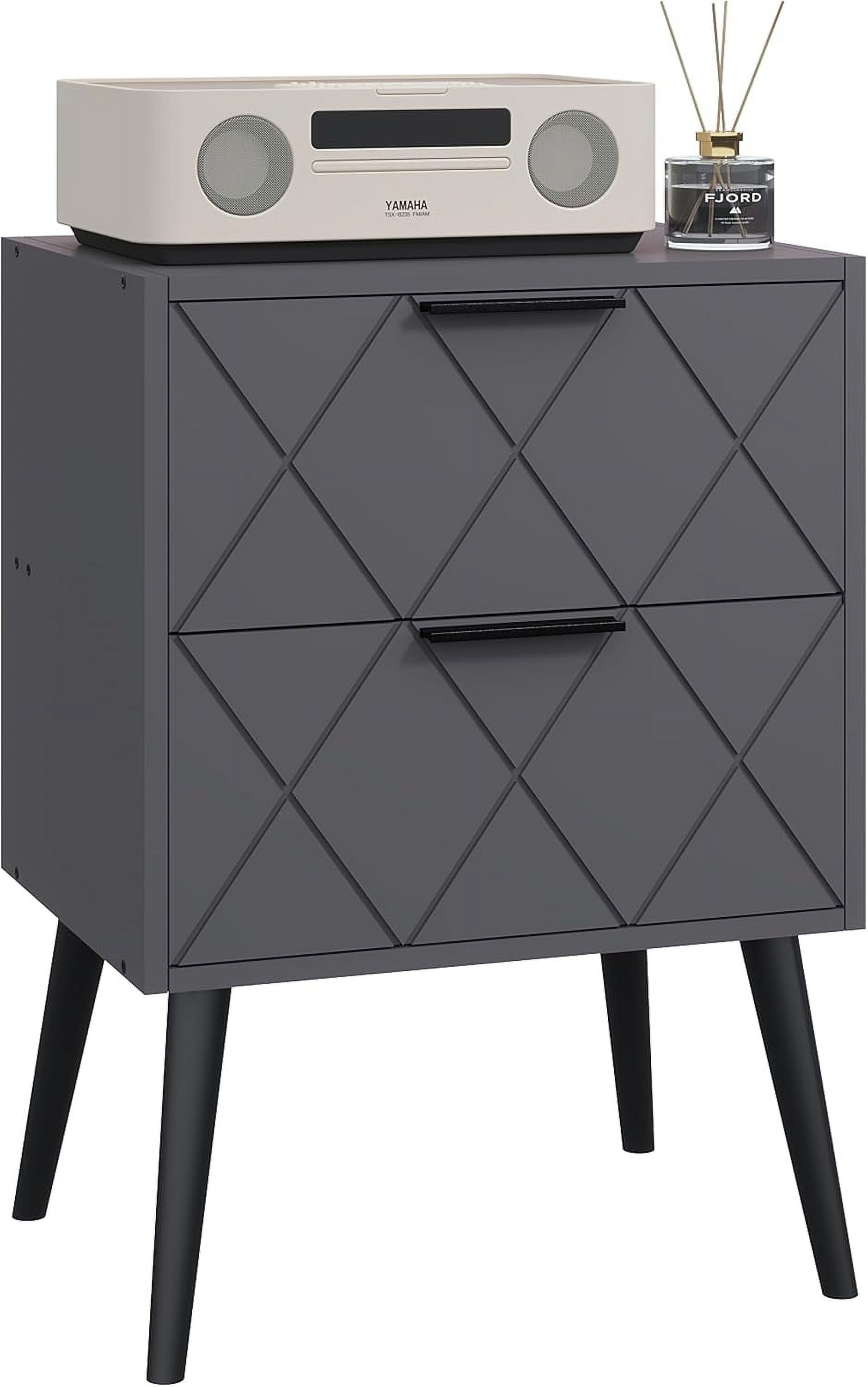 Nightstand with 2 Drawers, Gray Bedside Table Side Table, Modern Night ...