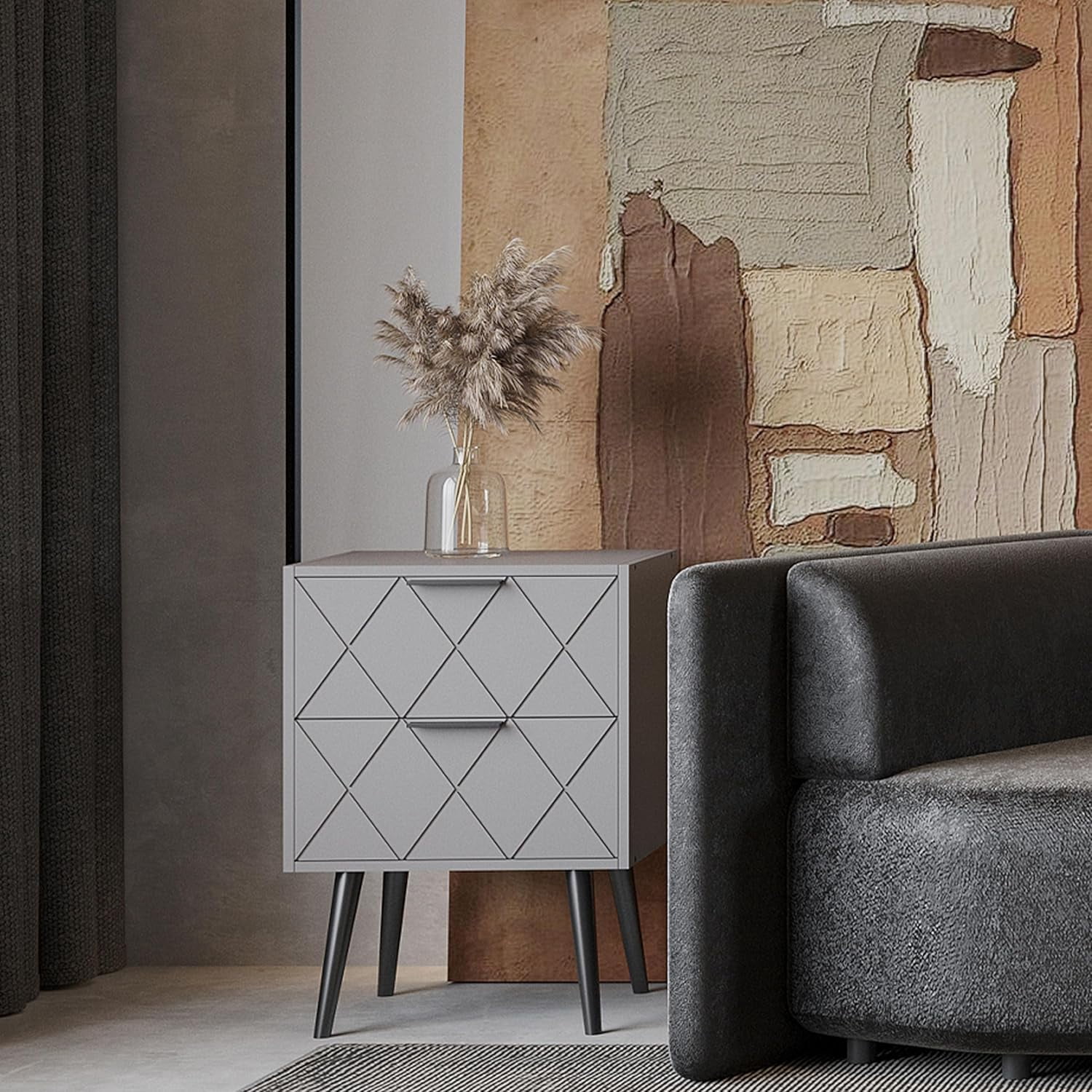 Nightstand with 2 Drawers, Gray Bedside Table Side Table, Modern Night ...