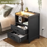 Modern Black Nightstand with 2 Drawers, LED Lights & USB Outlets ...