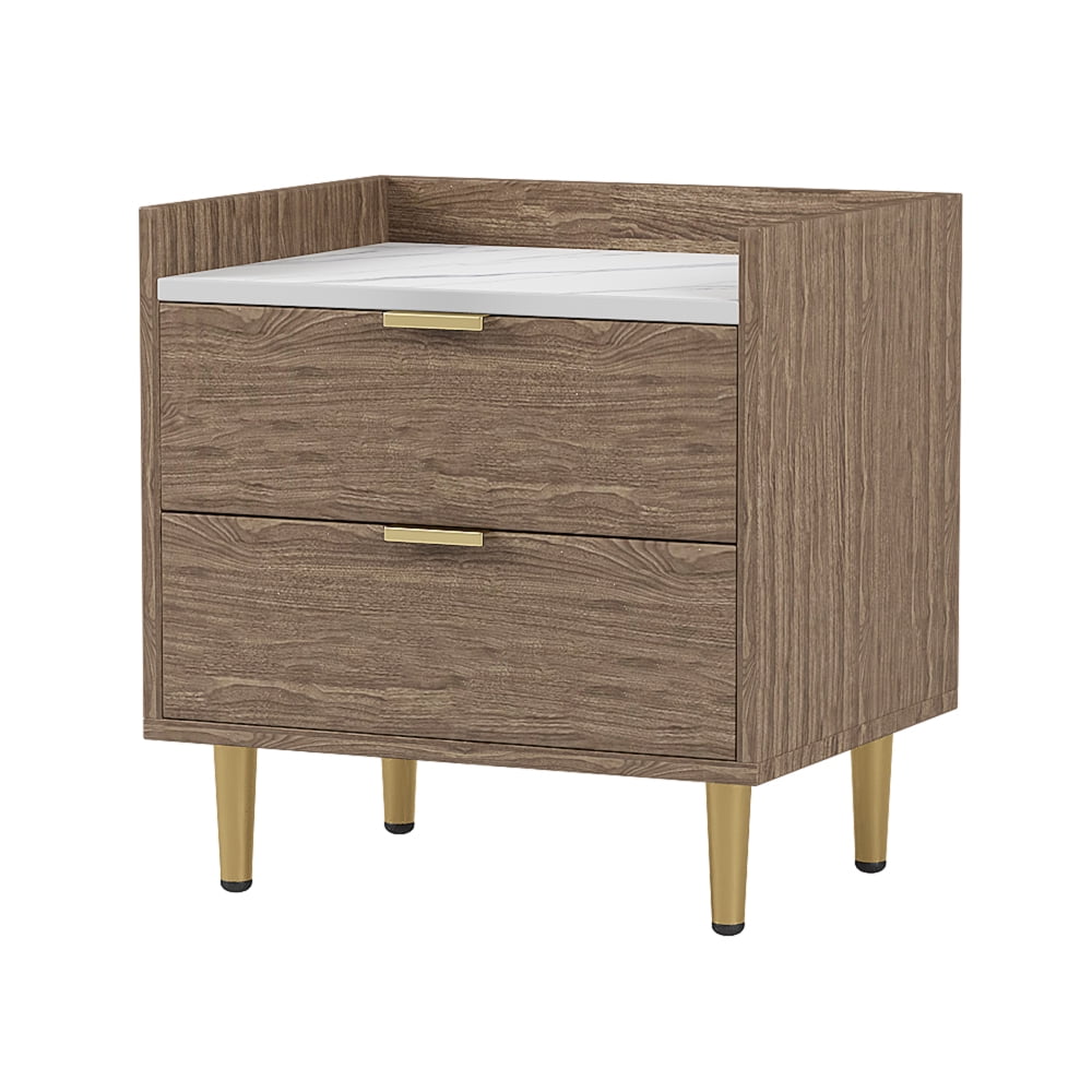 Nightstand with 2 Drawers Marbling Worktop, Multifunctional College ...