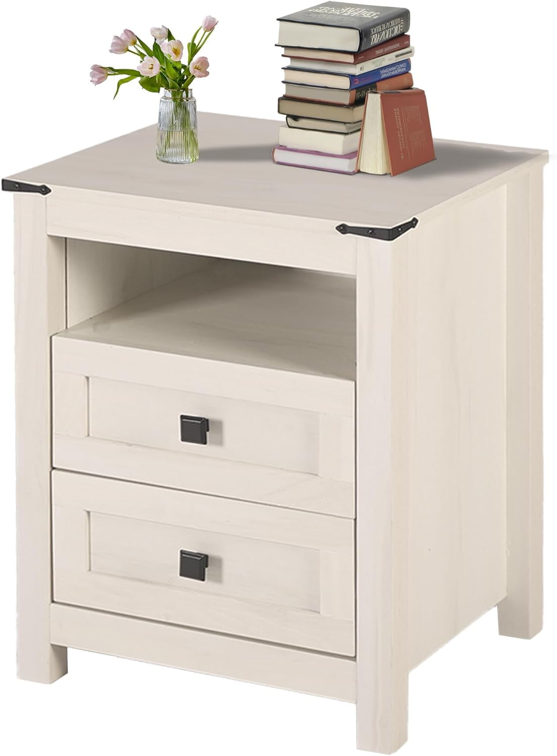 Nightstand with 2 Drawers, Wooden Night Stands, Grey Bedside Table Side ...