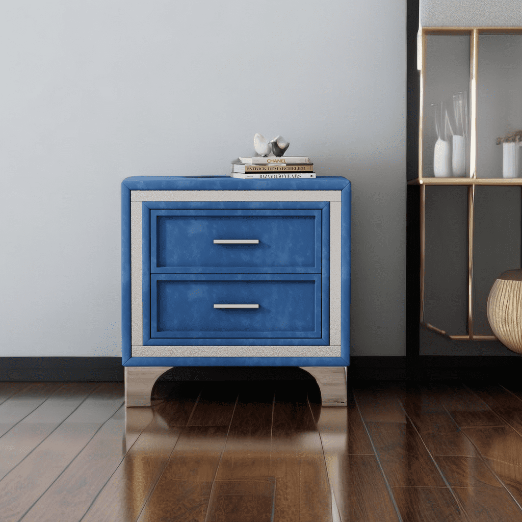 Nightstand with 2 Drawers and Metal Legs, Mid Century Velvet Nightstand ...