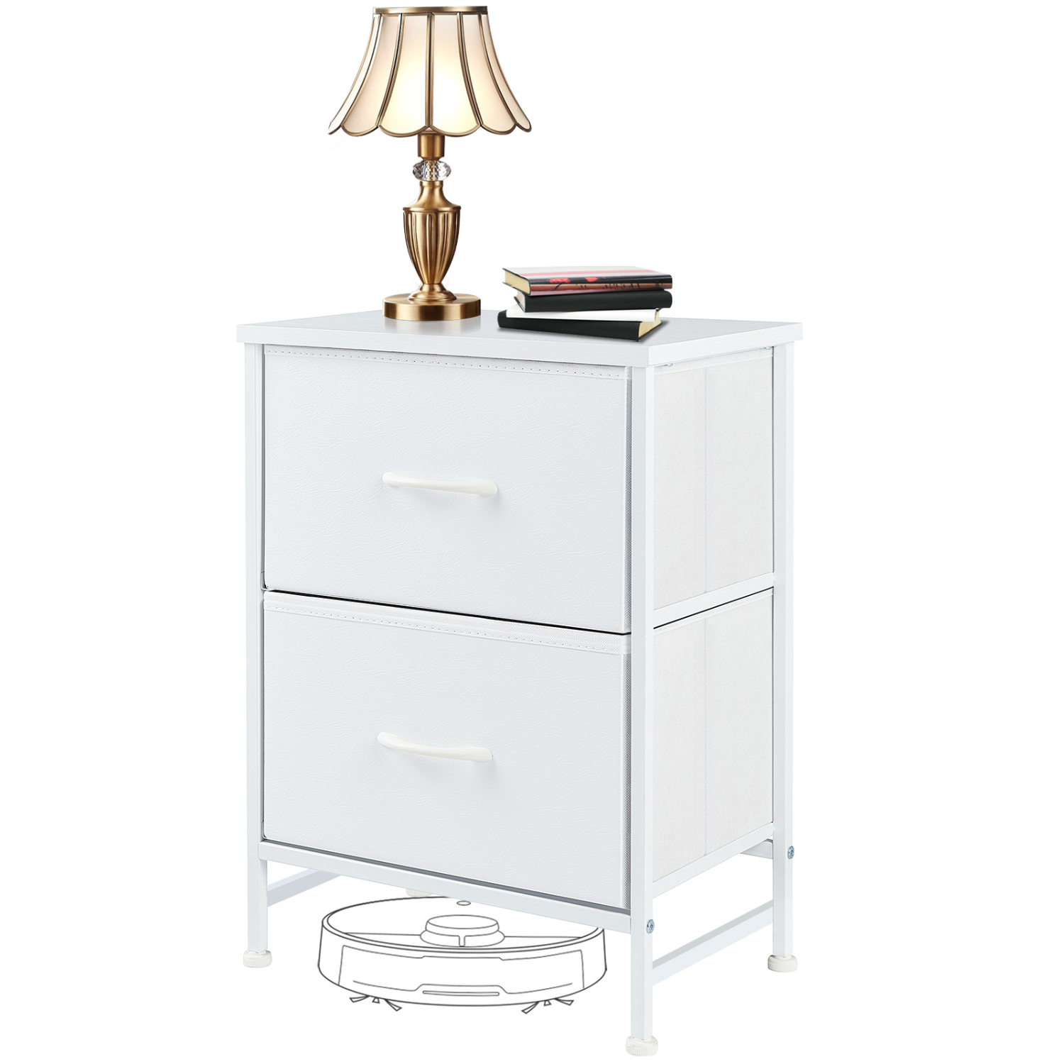 Nightstand with 2 Fabric Drawers, Metal Frame & Wood Top, Storage ...