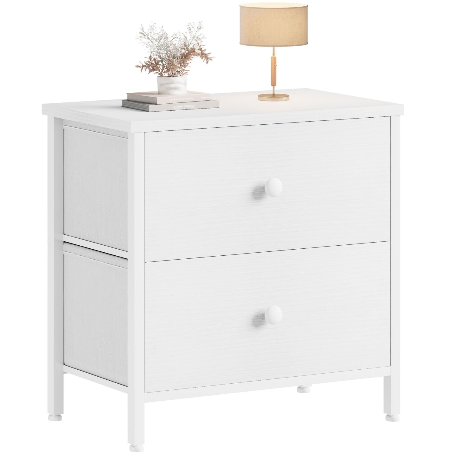 Nightstand with 2 Fabric Drawers for Bedroom, Small Night Table, High ...