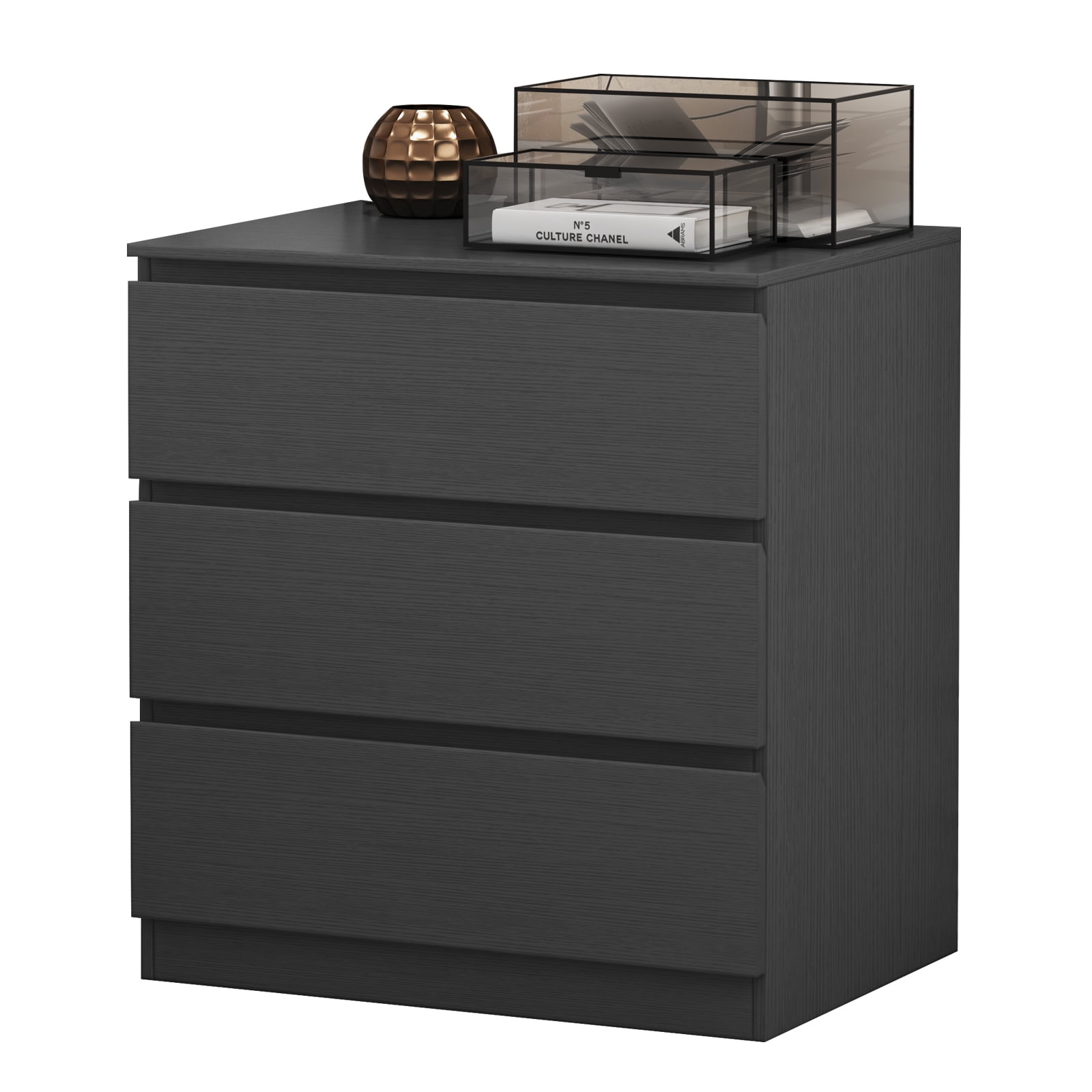 Nightstand with 3 Drawer, Bedside Table with Sturdy Base, Wood Bedside ...