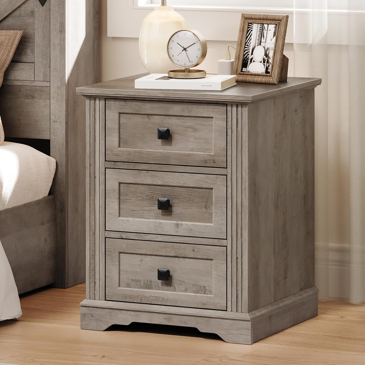 Nightstand with 3 Drawers, 18 Inch Wide End Table with Charging Station ...